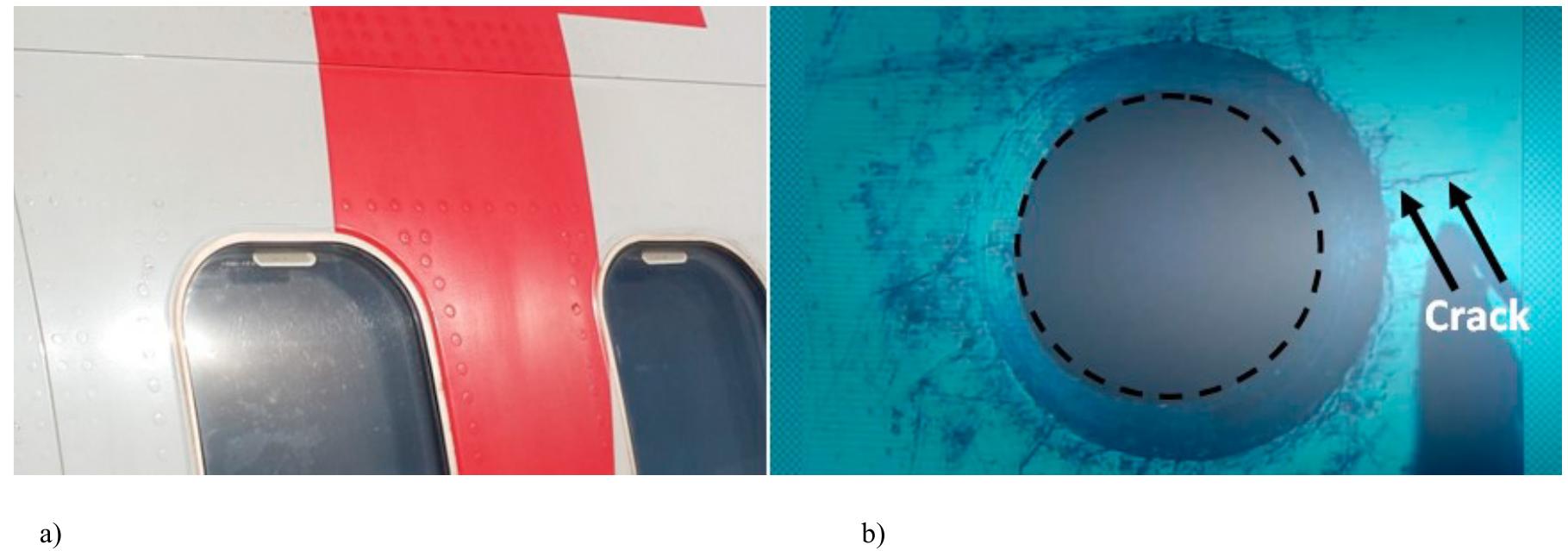 A) rivets around the fuselage; b) spot-welds around the