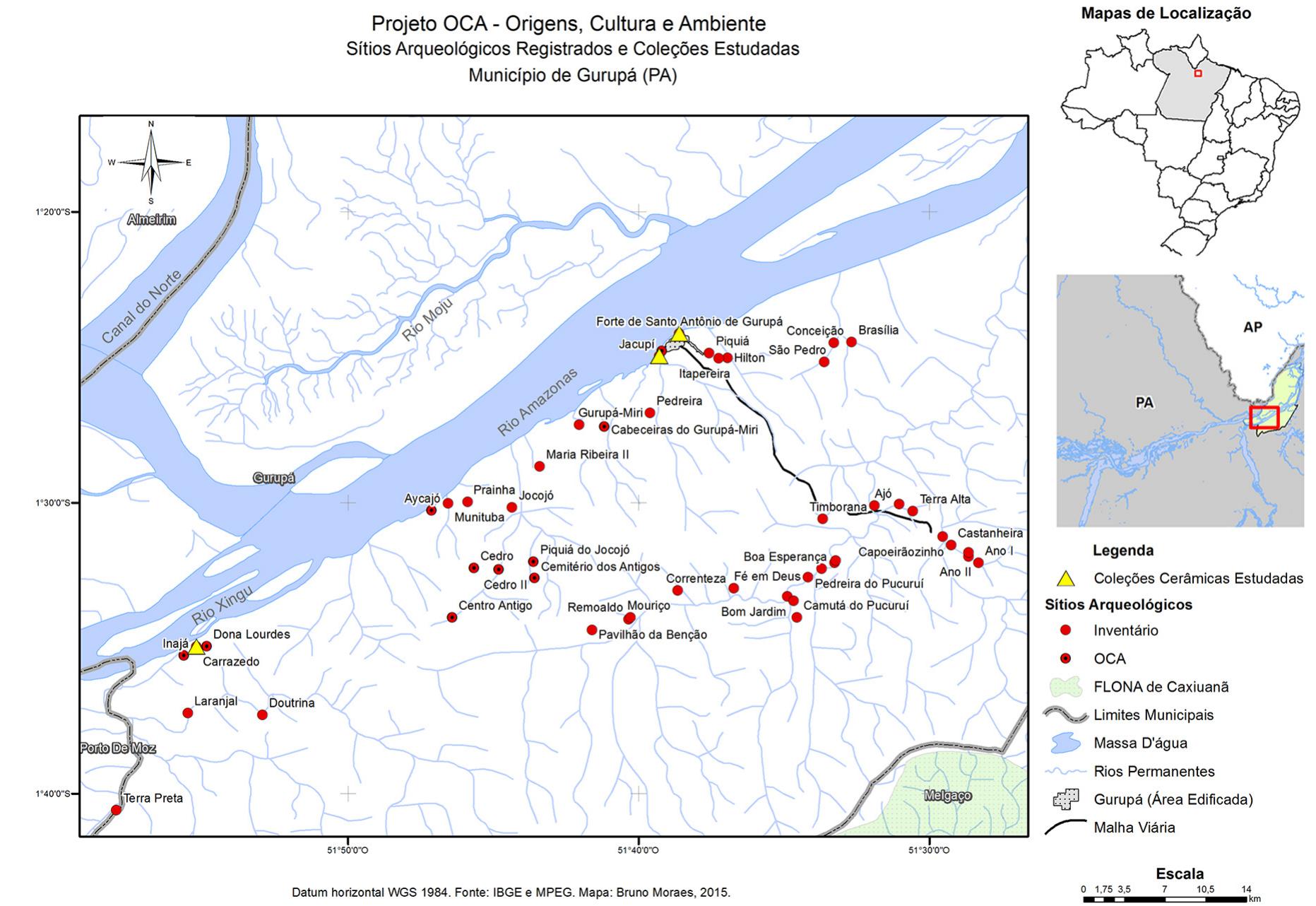 Map of the oca research area and archaeological sites (map