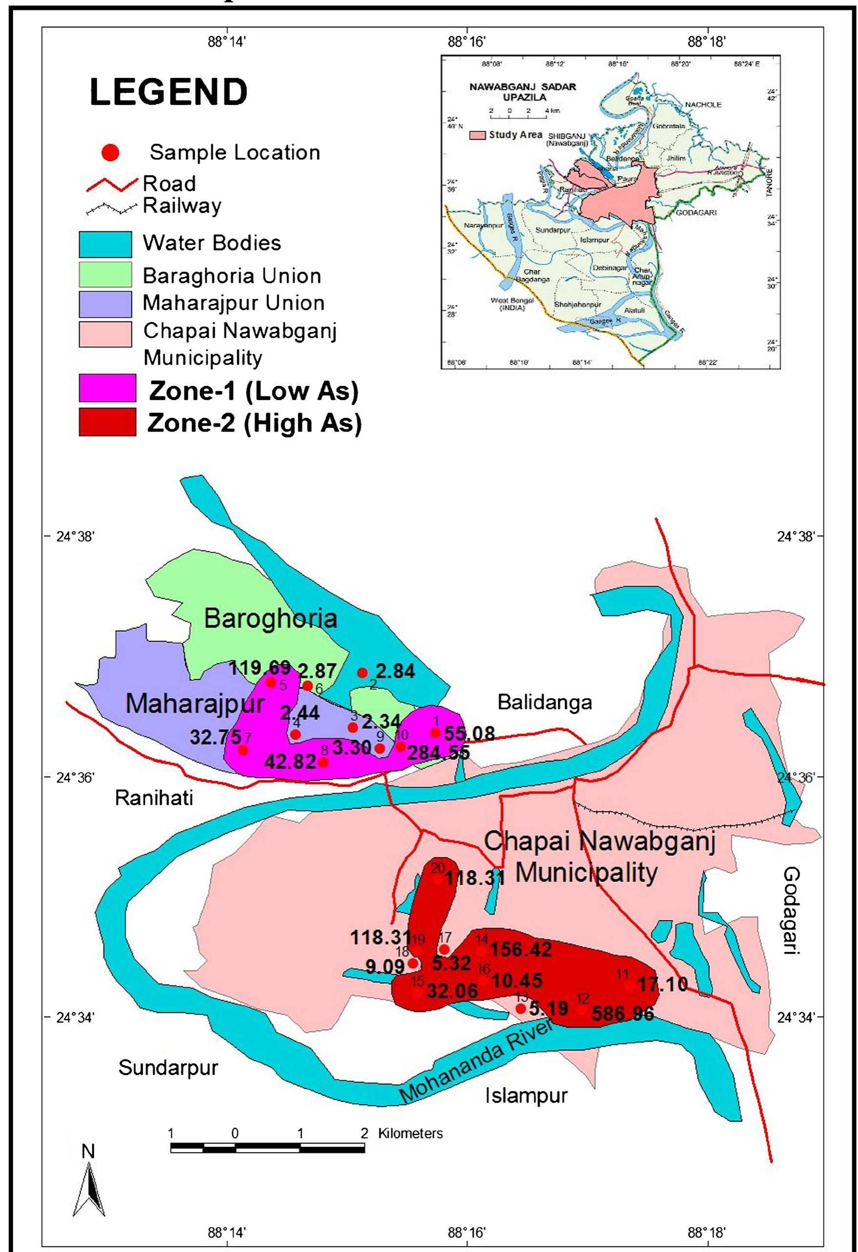 Map of the as-contaminated area of chapai nawabganj