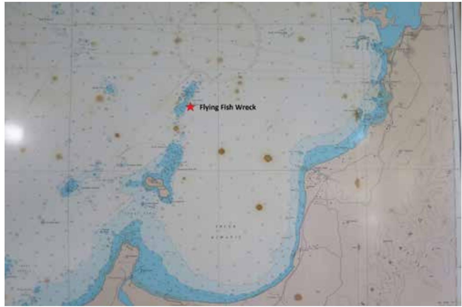Admiralty chart showing the flying fish wreck location.