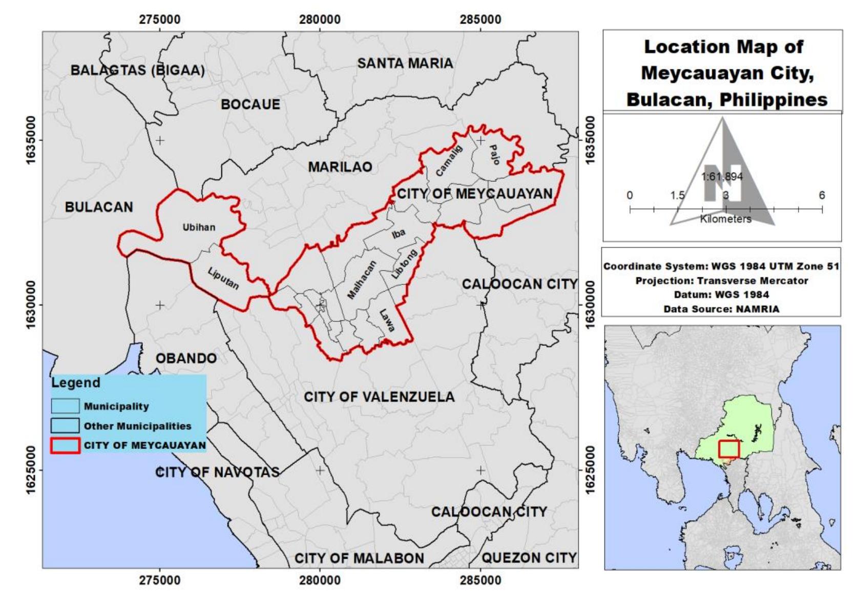 Location map of meycauayan city, bulacan. and/or potential