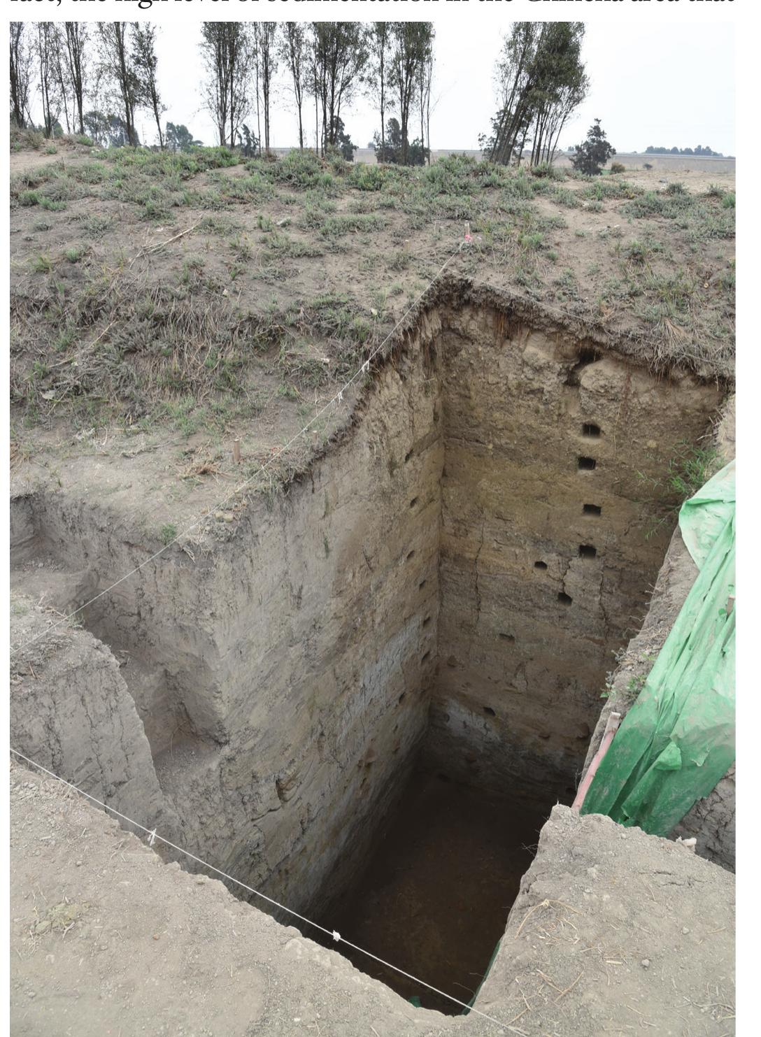 A recently excavated 20-foot pit at pozuelo mound is one of