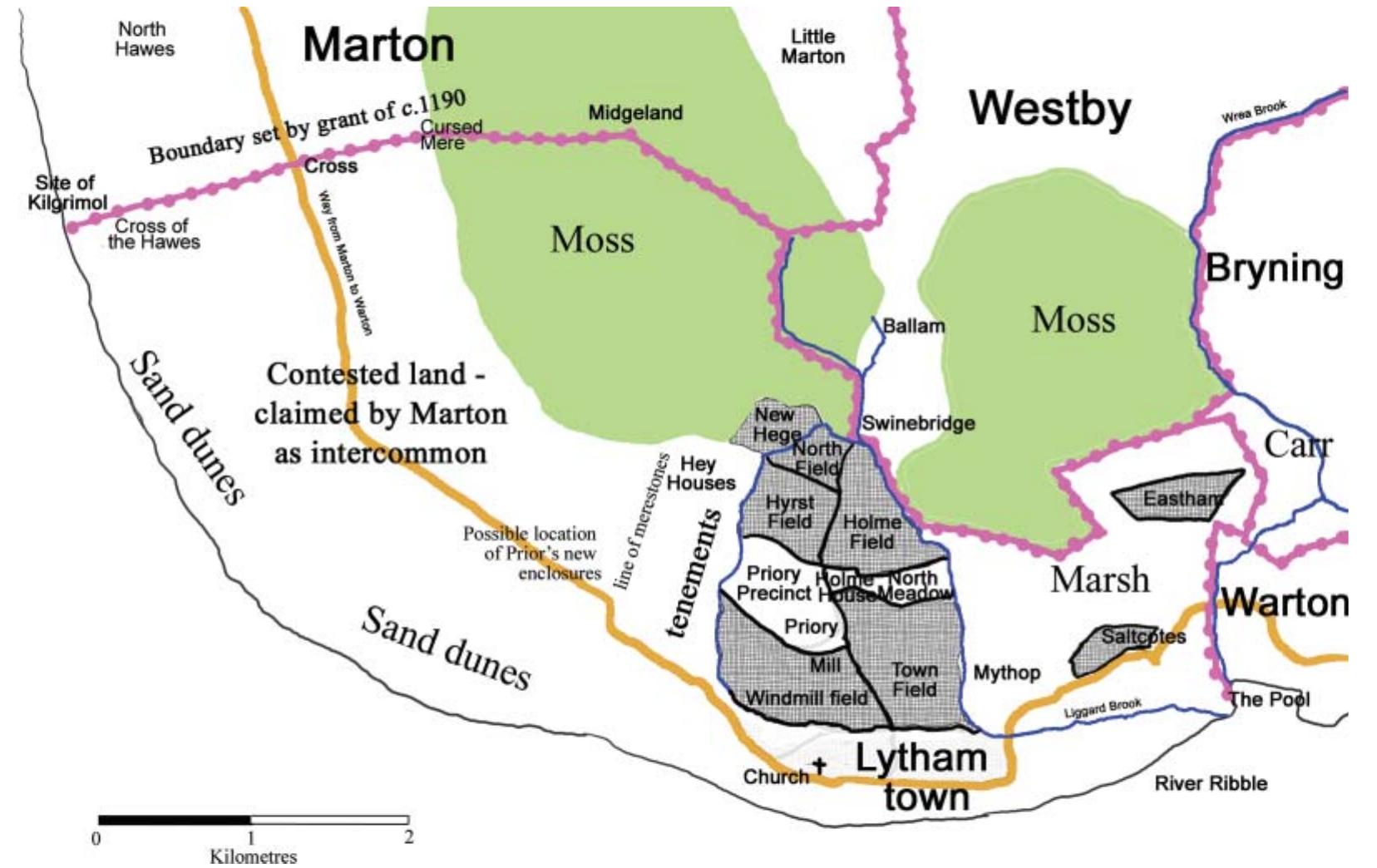 Tentative reconstruction of the landscape around lytham in