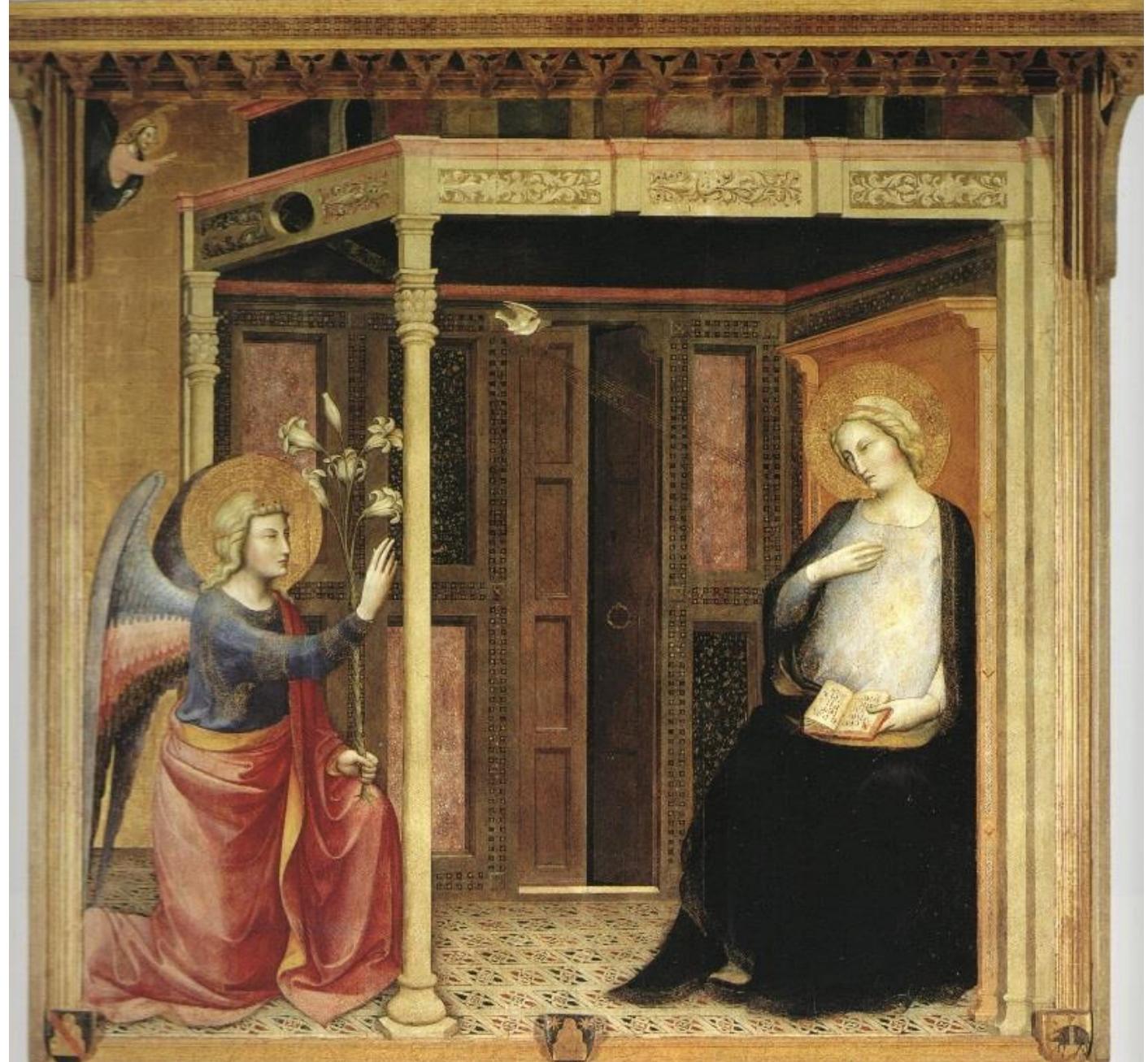 Master of the madonna strauss, the annunciation, 1390-1395.
