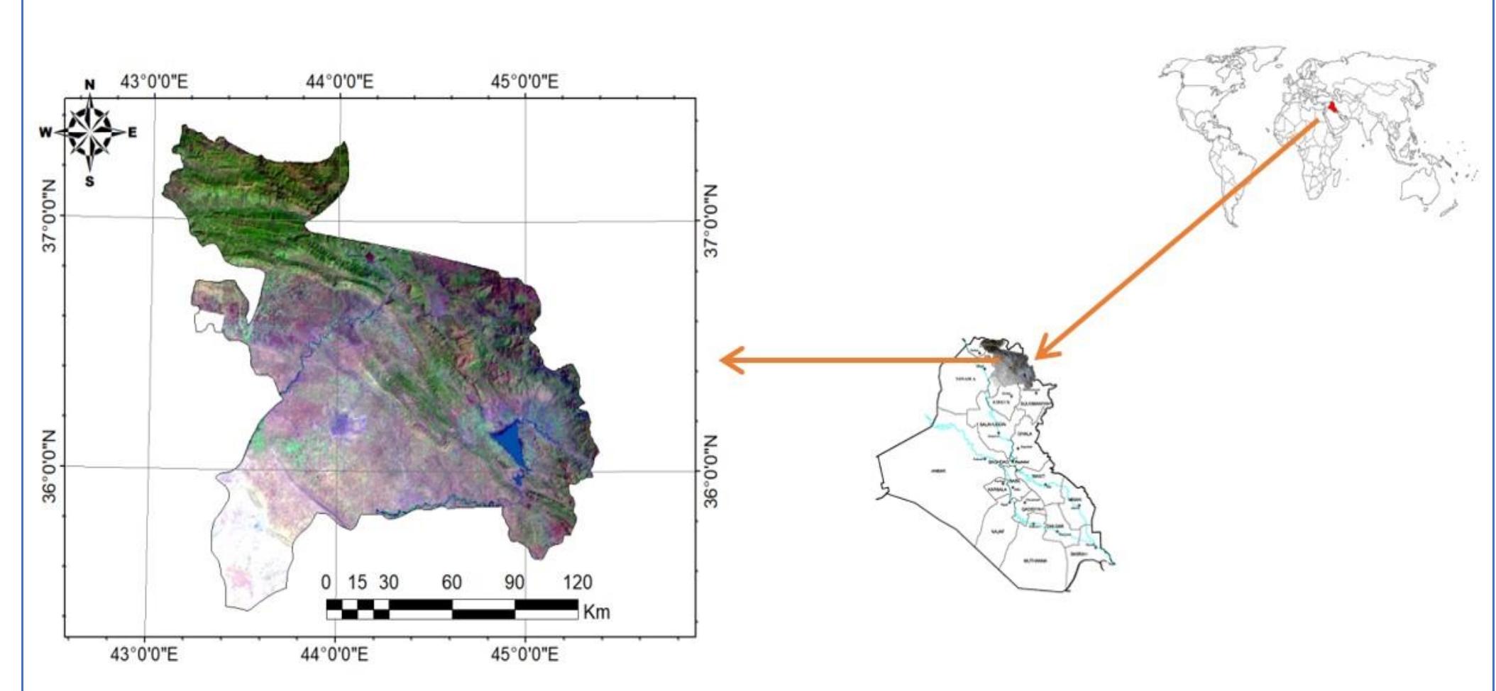 Map of the study area and its landsat color composite (rgb