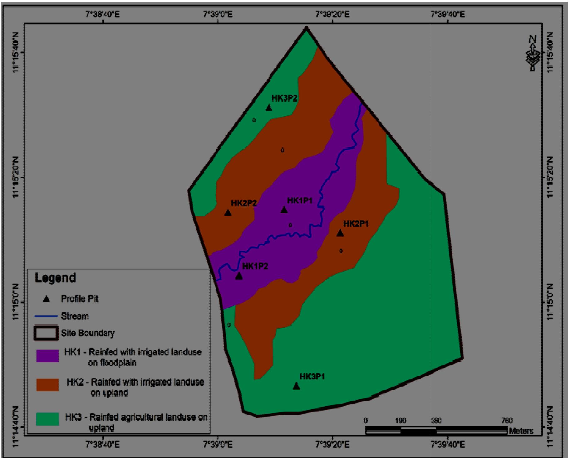 : map of the study area showing the various land use units