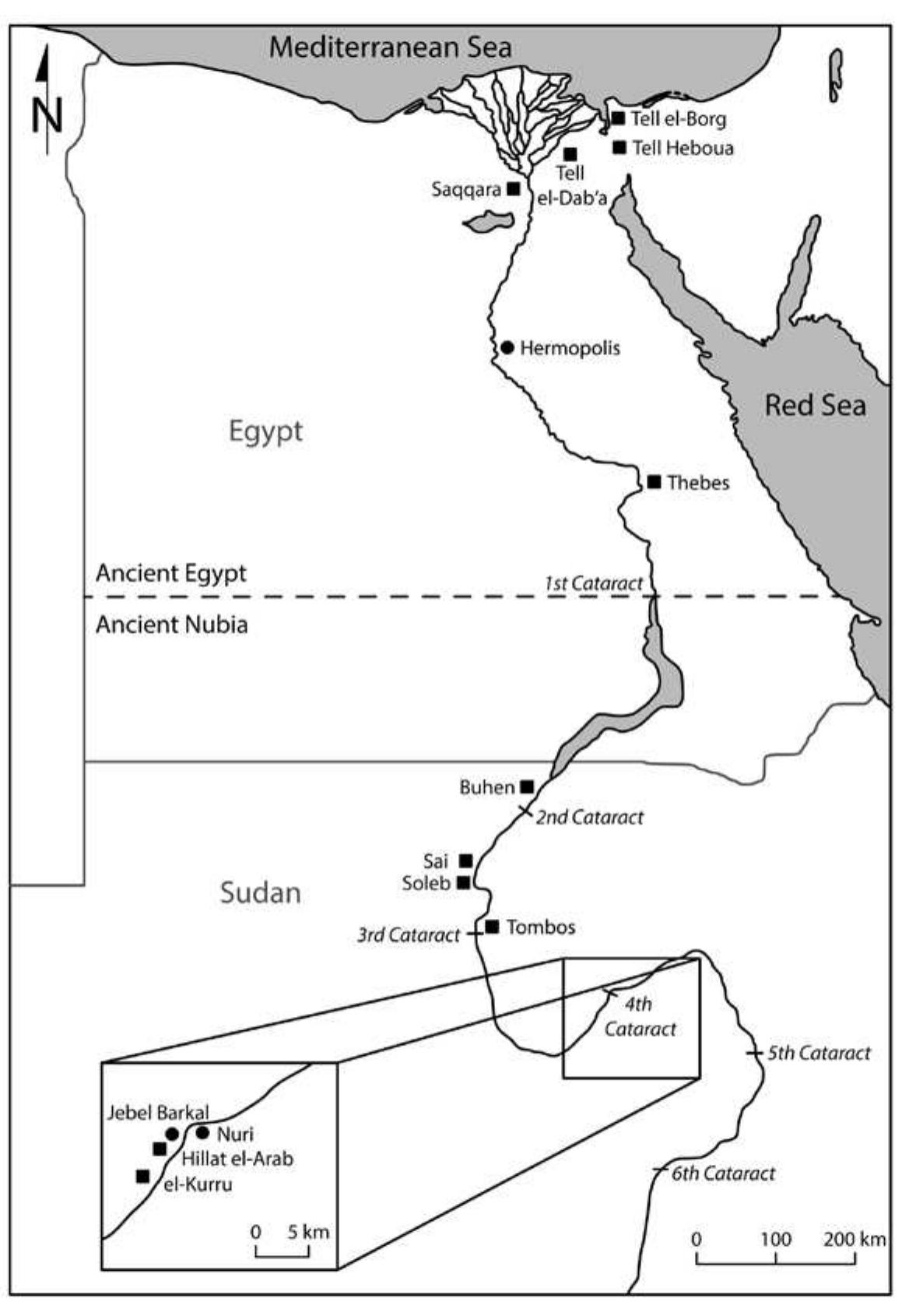 Map of the egyptian and middle nile valley indicating the