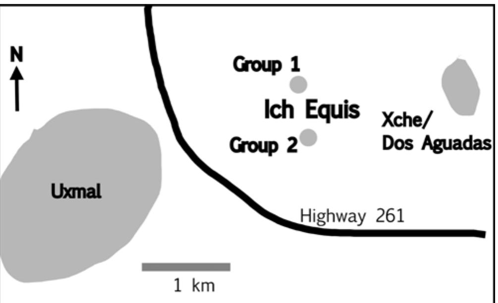 Map showing the location of the ich equis site. drawing: