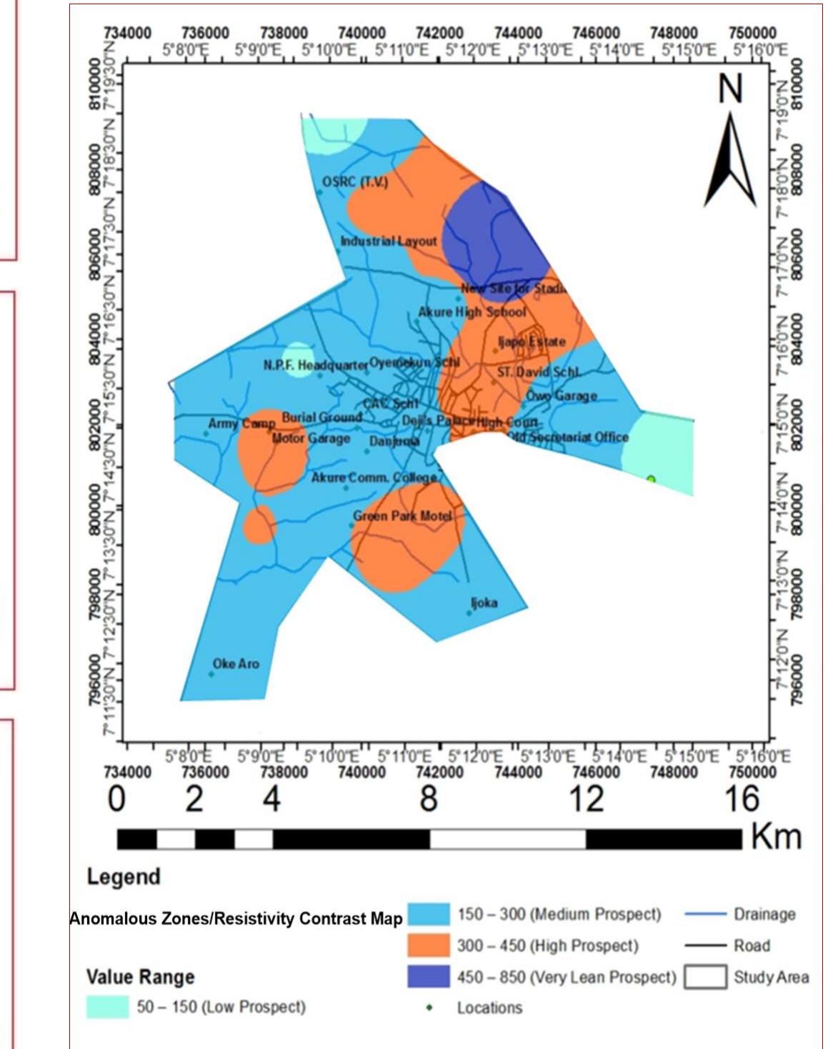 Anomalous zone/resistivity contrast map of the study area