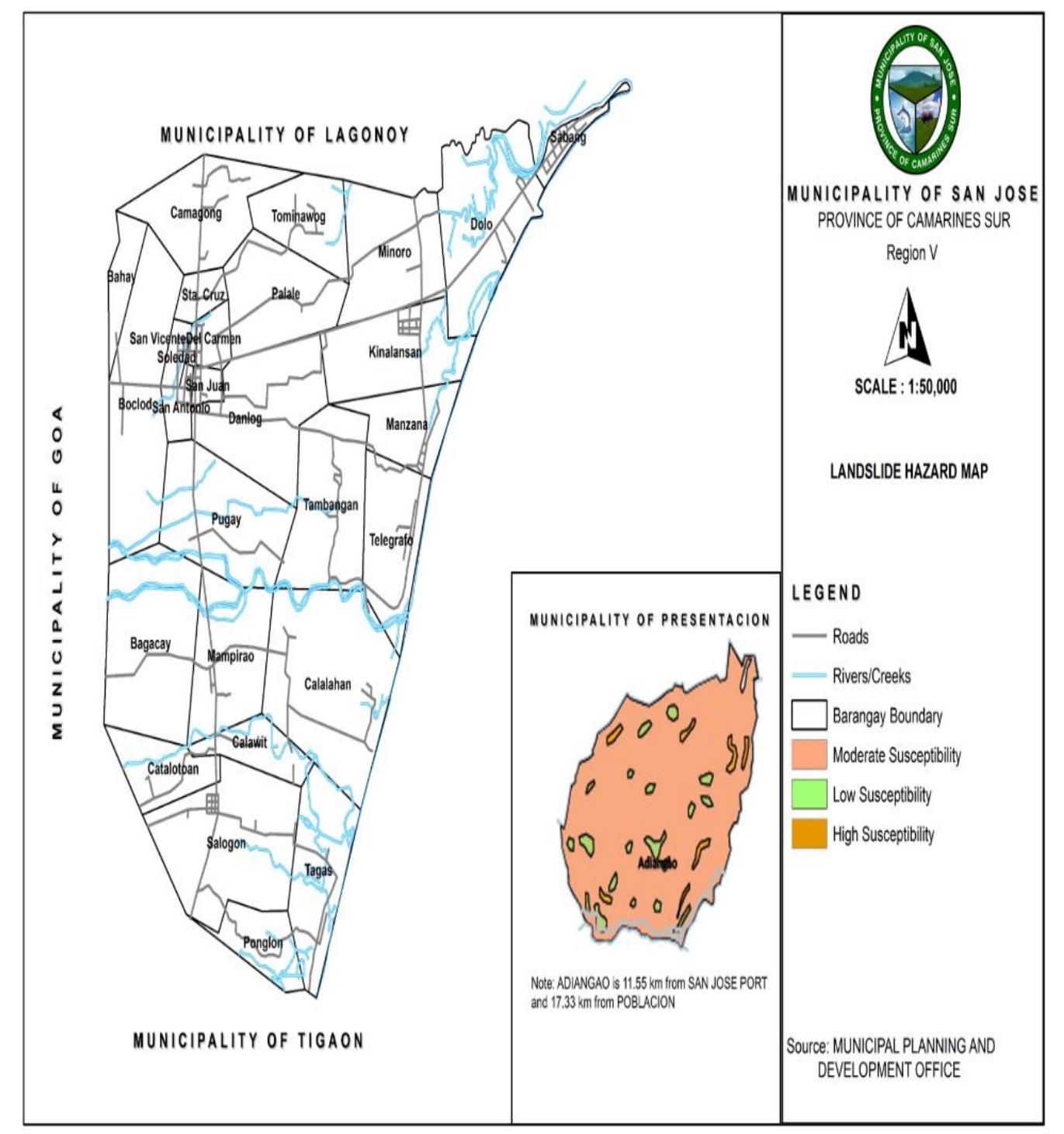 Fllod hazard map of san jose, camarines sur. source: mpdo,