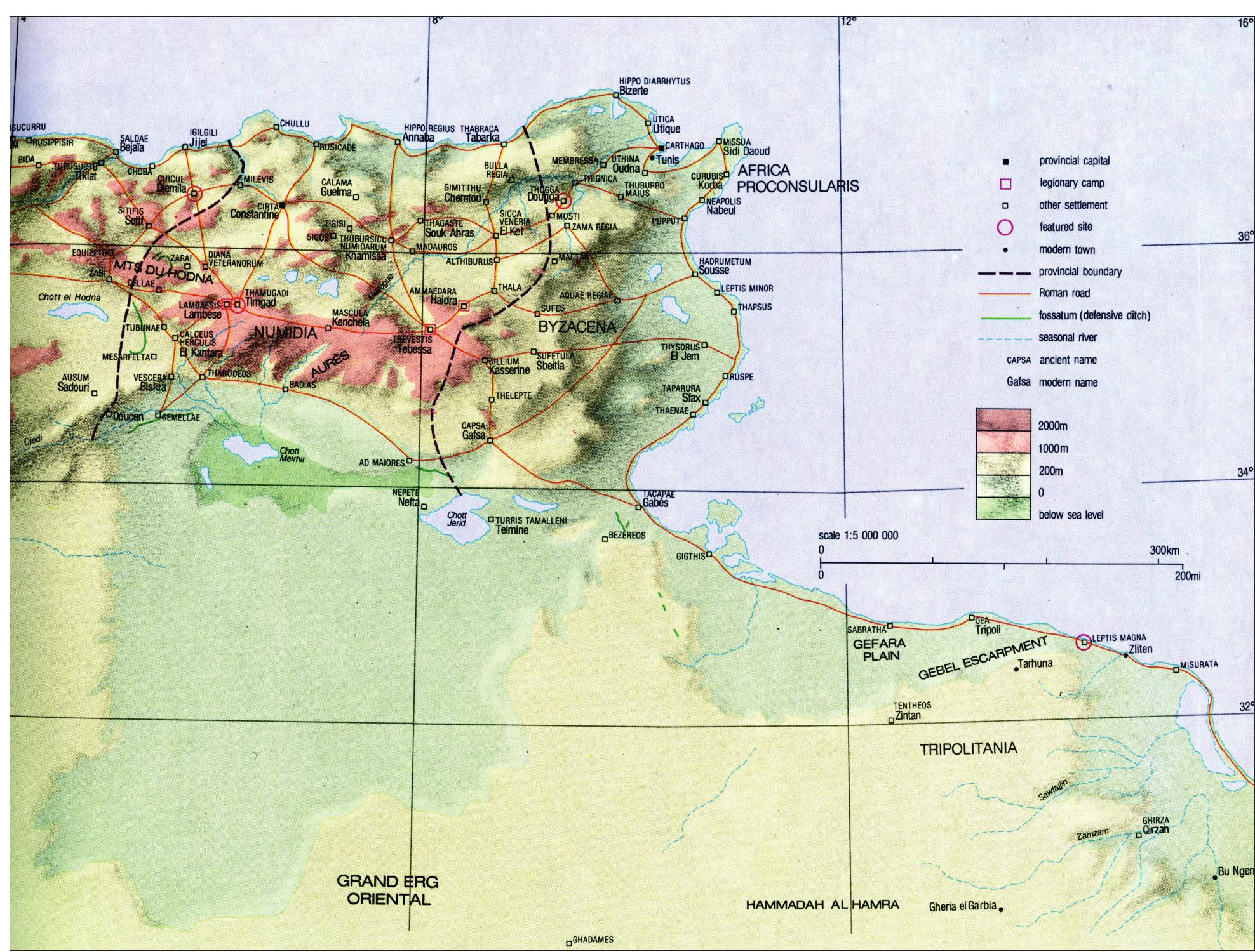 Map of roman provinces of numidia, africa proconsularis,