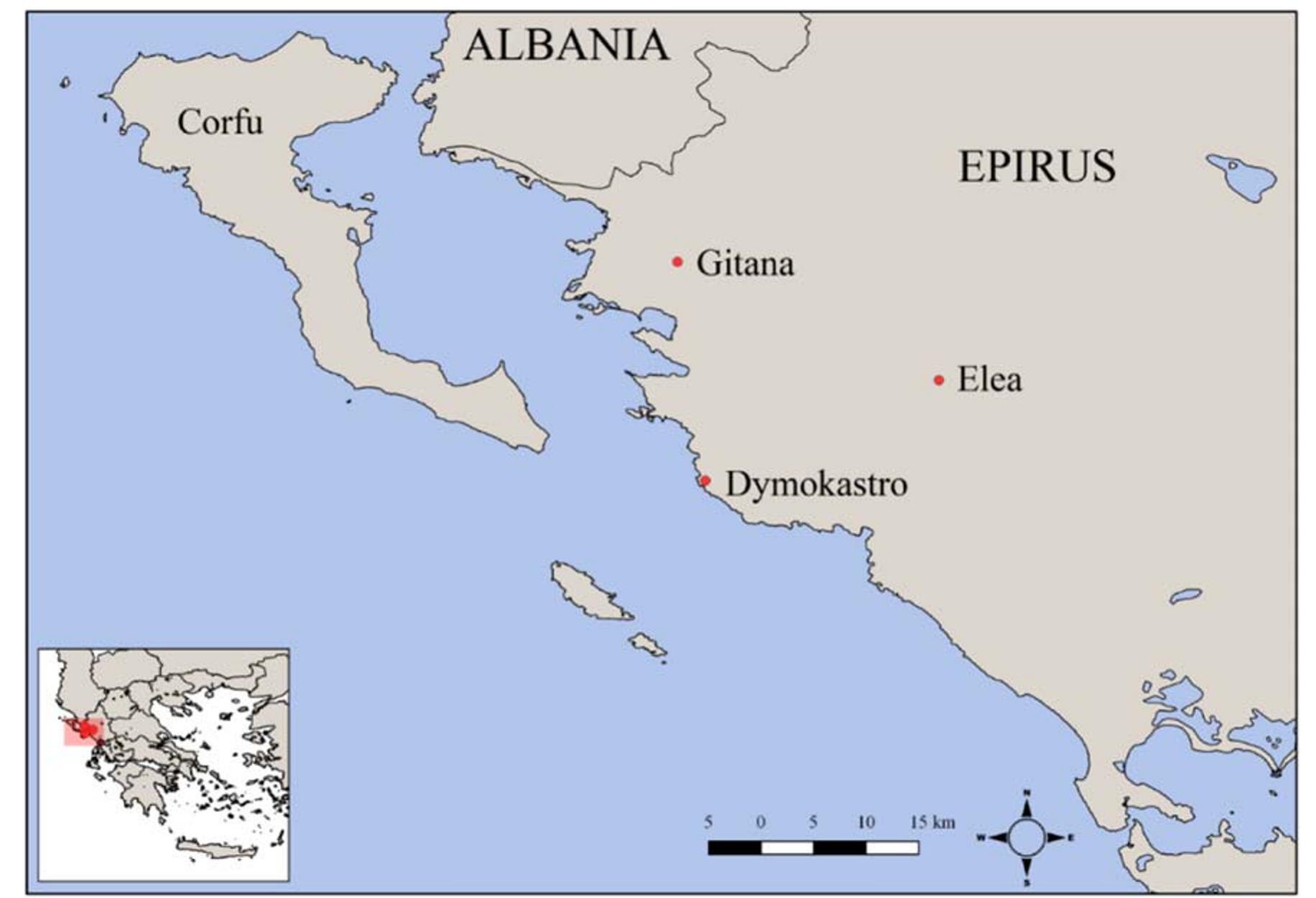 Map of epirus region indicating the three major cities of