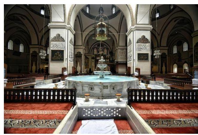 Water fountain inside the praying hall of the ulu cami in