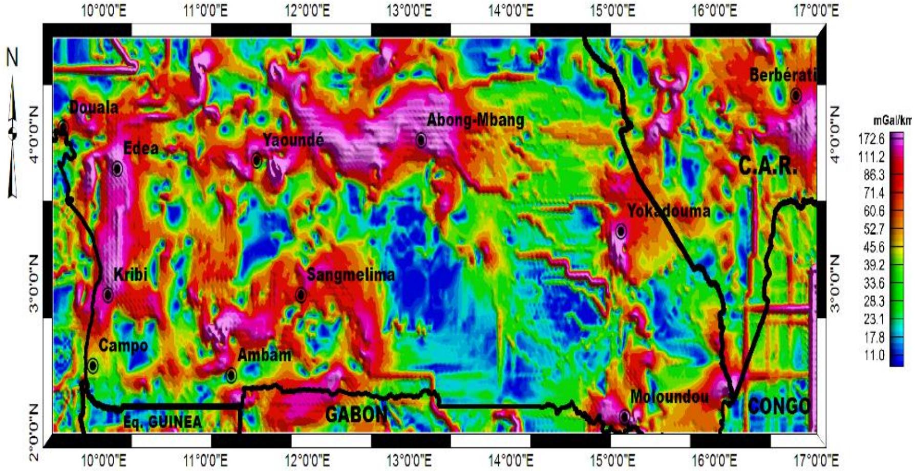 Map of the horizontal gradient of bouguer anomalies.