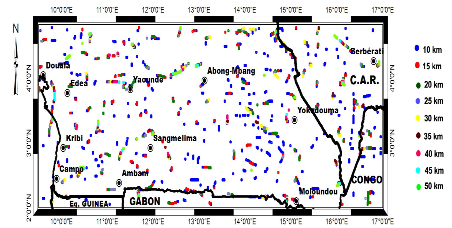 Map of the maxima of the horizontal gradient of the vertical