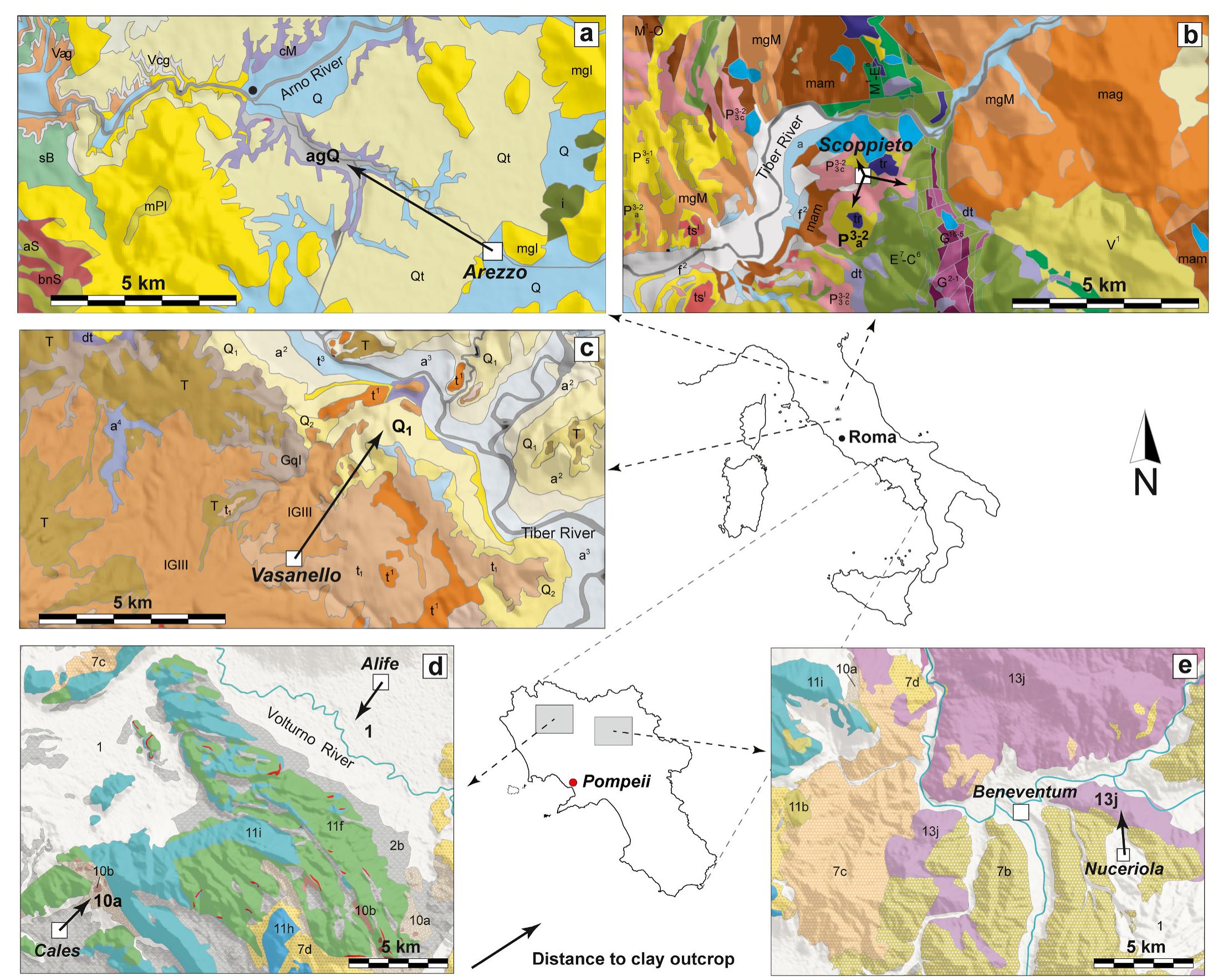 Geological maps of the production sites in central italy and