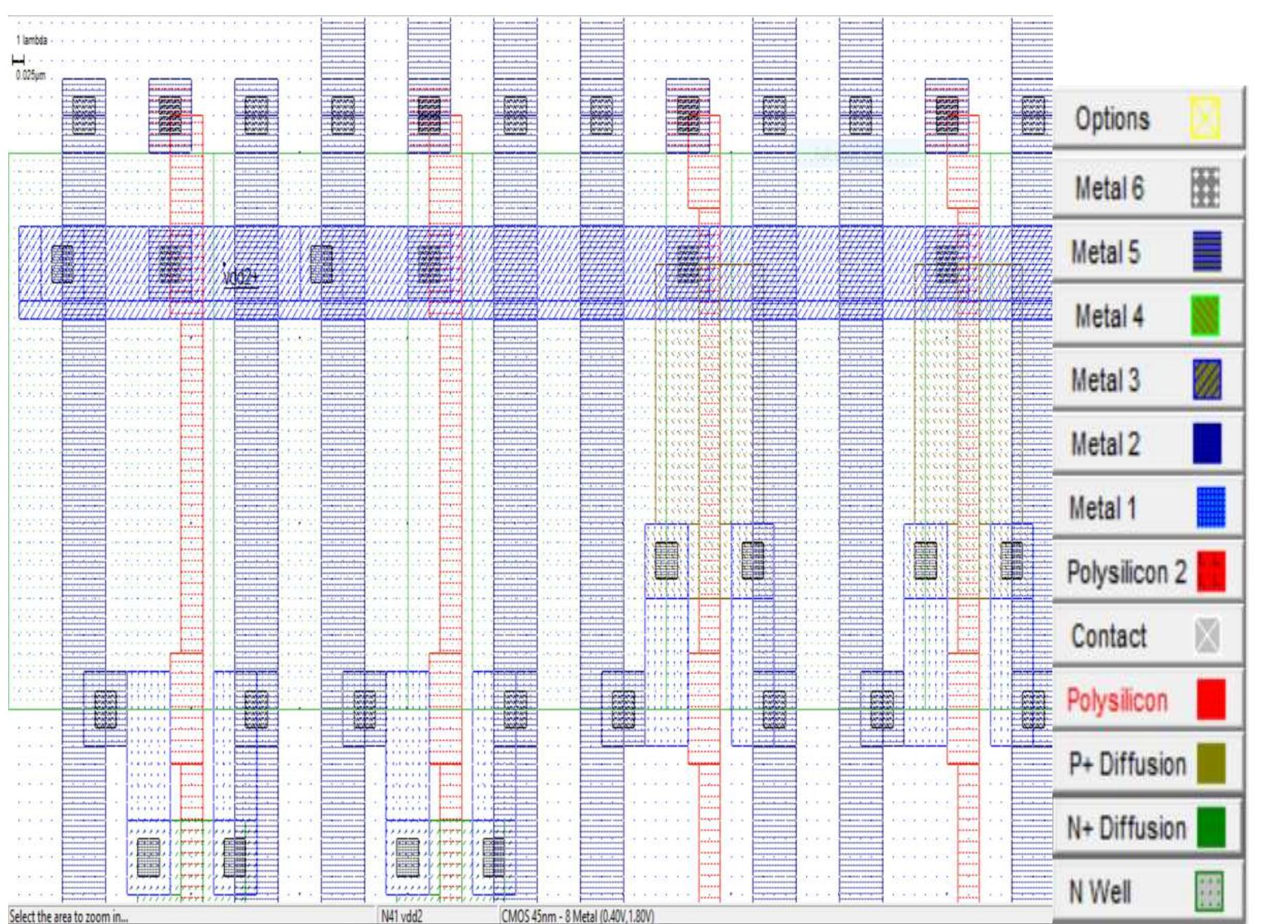 A portion of cmos layout design for a 4-bit full adder