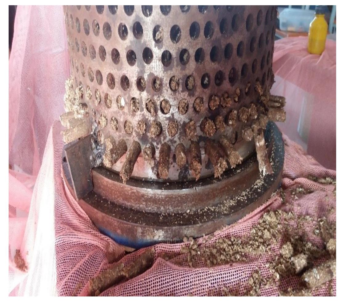 10: formation of pellet during the running of pellet mill