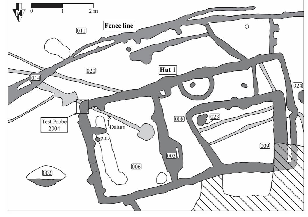 Plan of hut 1 and surrounding fence (drawing by thomas w.