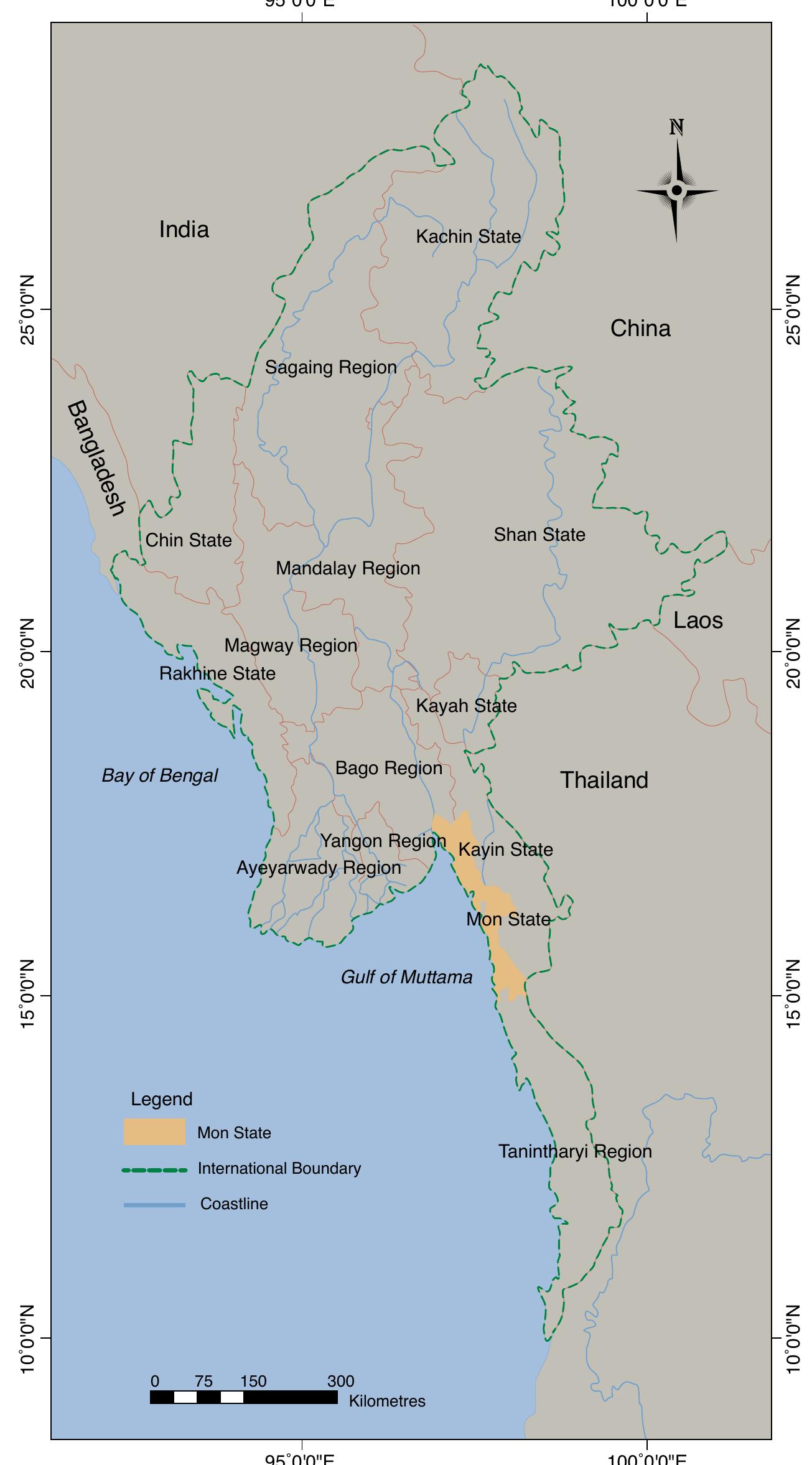 Map 1: overall map of myanmar with the location of mon state