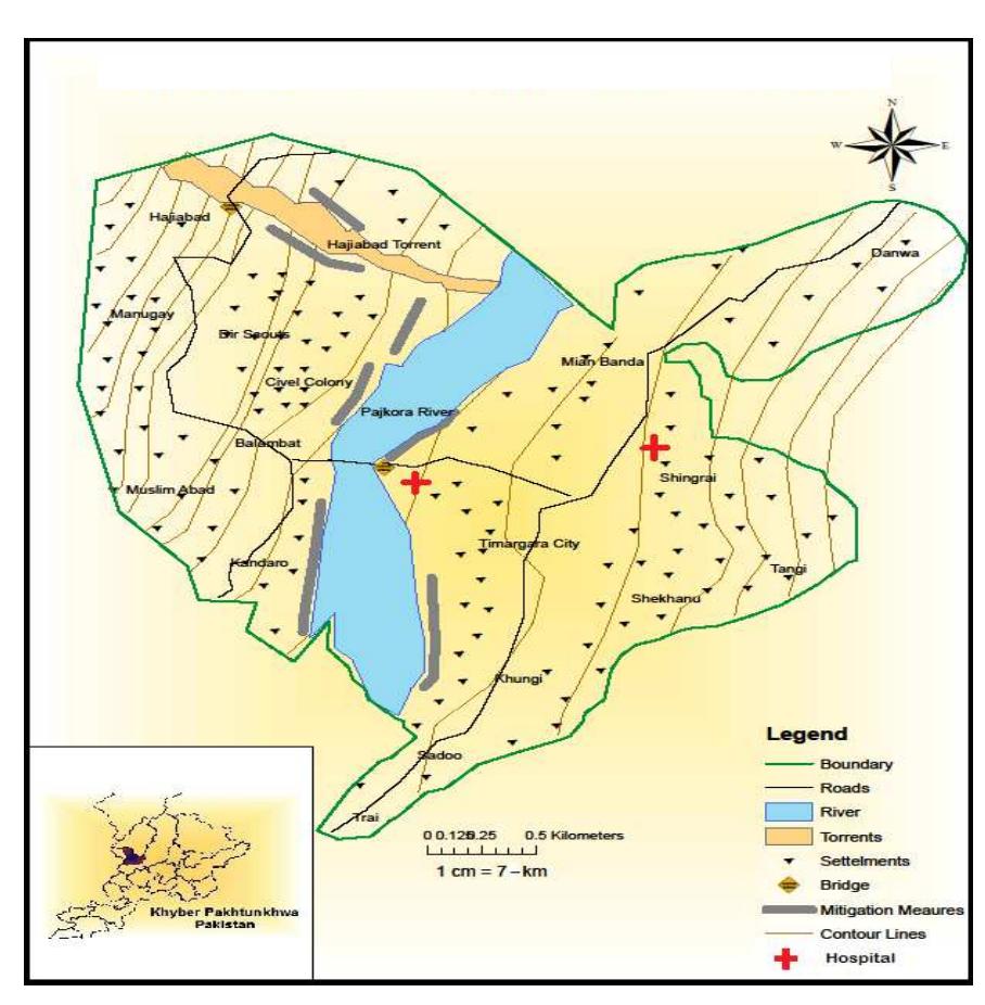 Map of the timergara city district dir lower flood