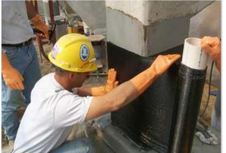 Shows the repair of concrete column with acm.