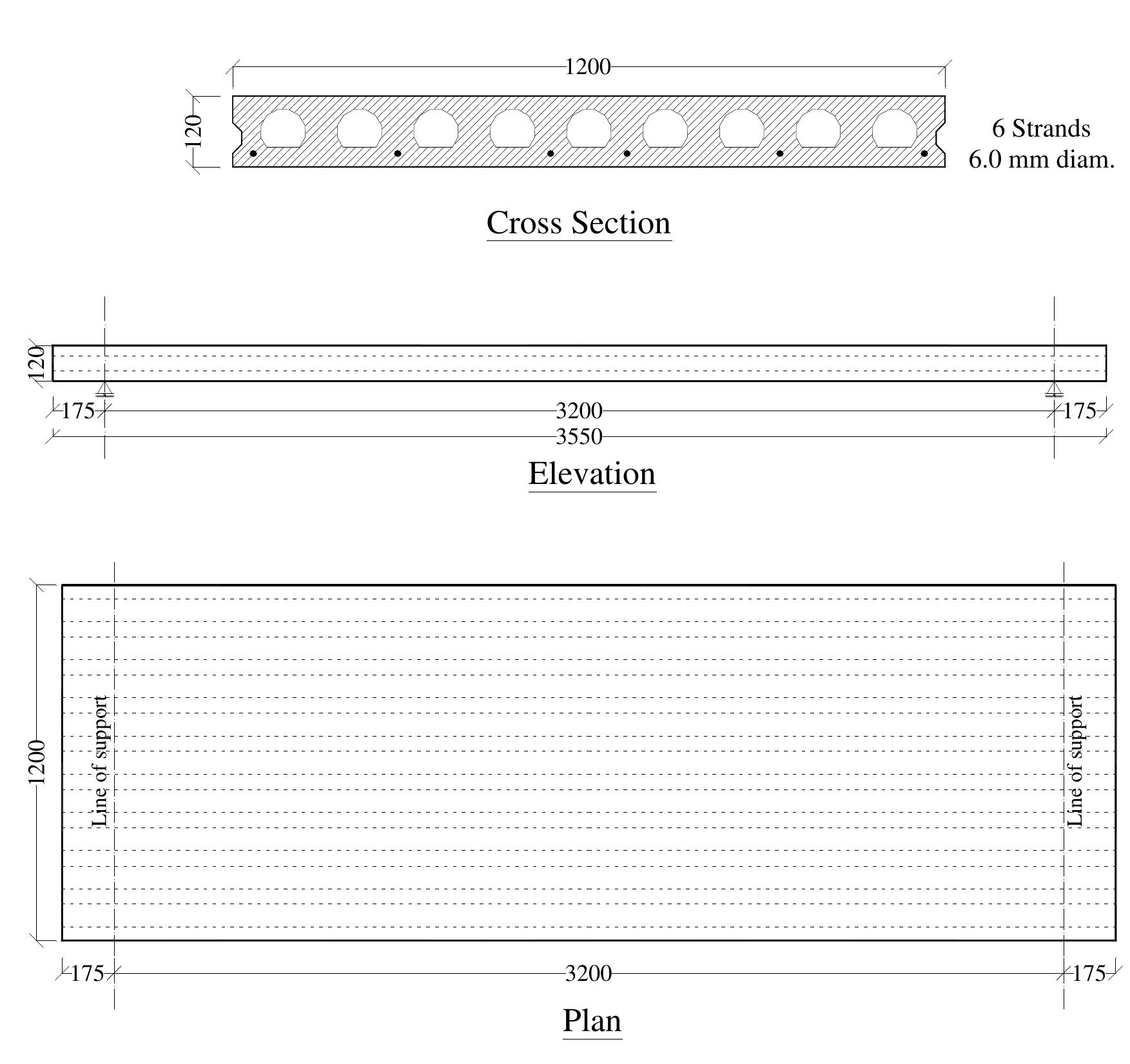 1. concrete dimensions and internal steel reinforcement of