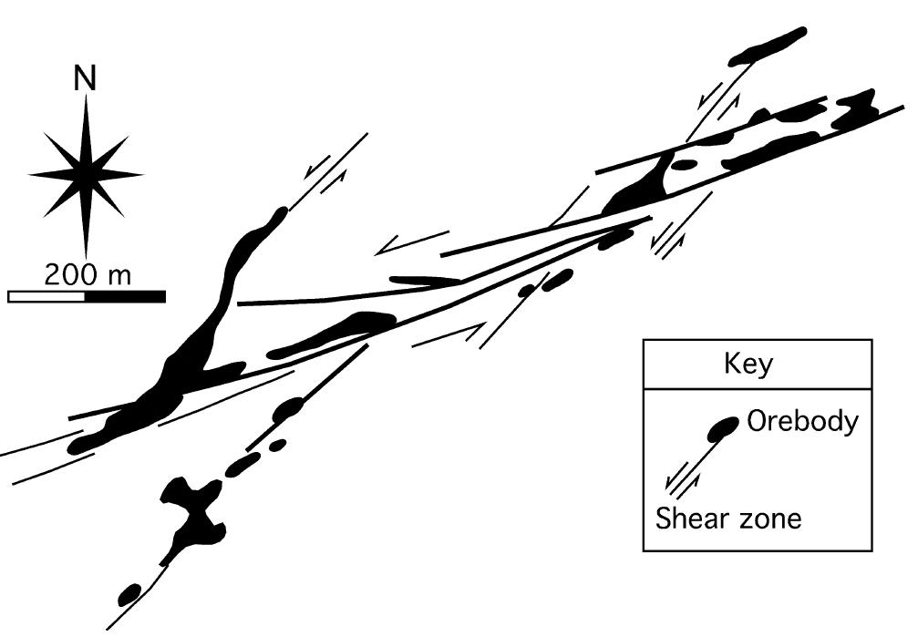 Map of the shamva deposit showing major shear zones and