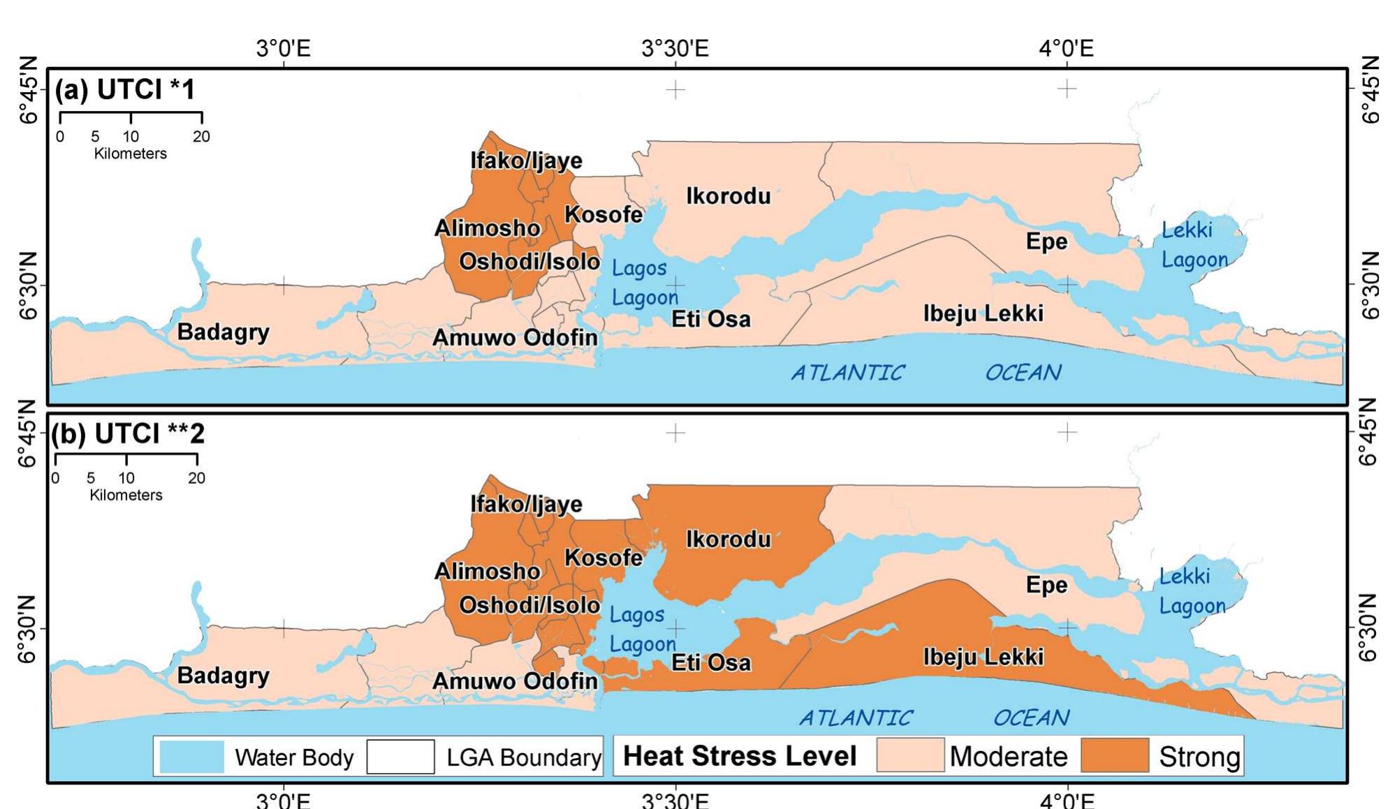 Heat stress map for lagos state on 30 january 2019 with mean