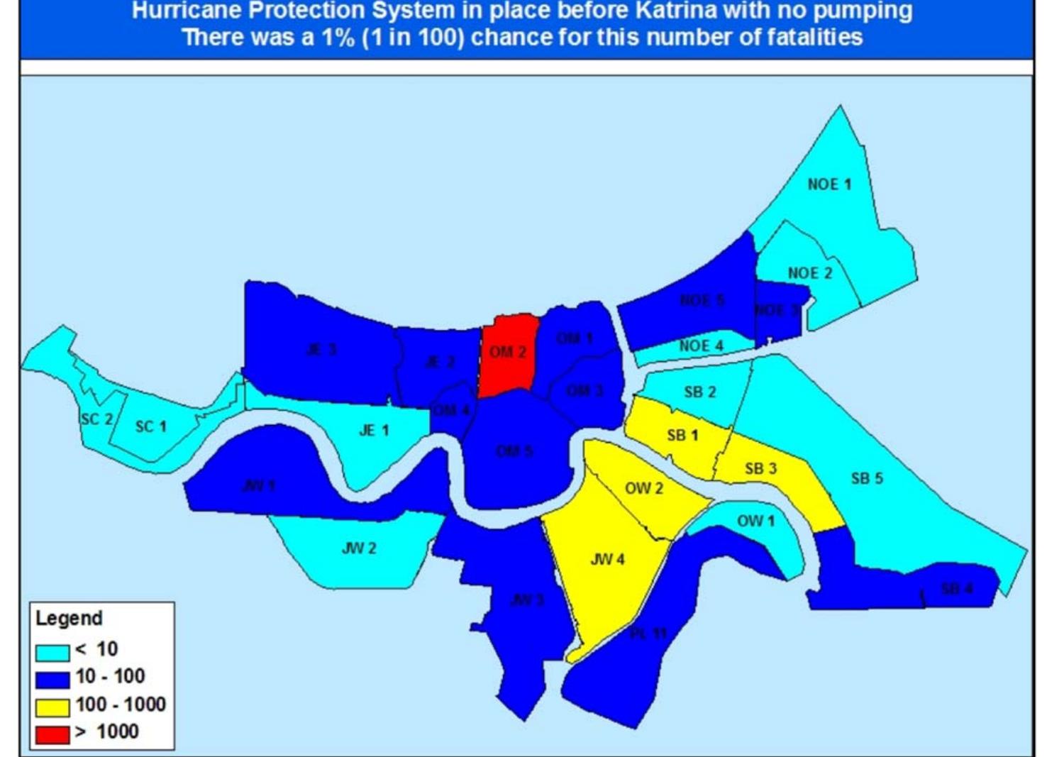 100-year flooding estimated loss of life risk map for