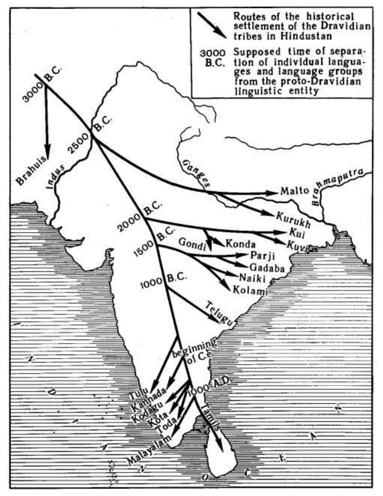 Map of dravidian languages and their expansion (andronov,