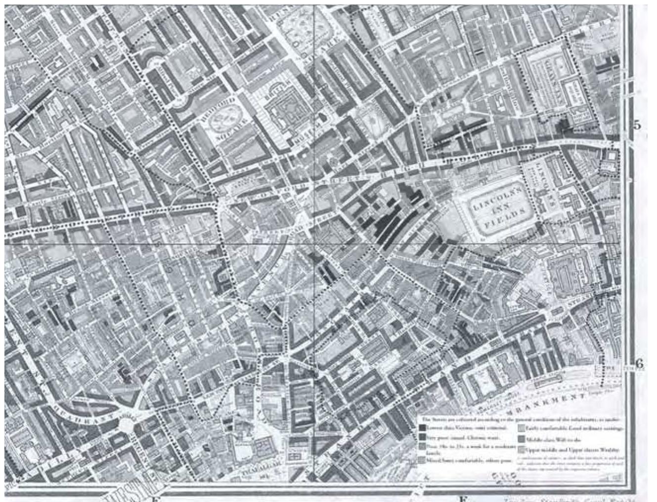 2 booth map of poverty in london, 1889, showing the west end