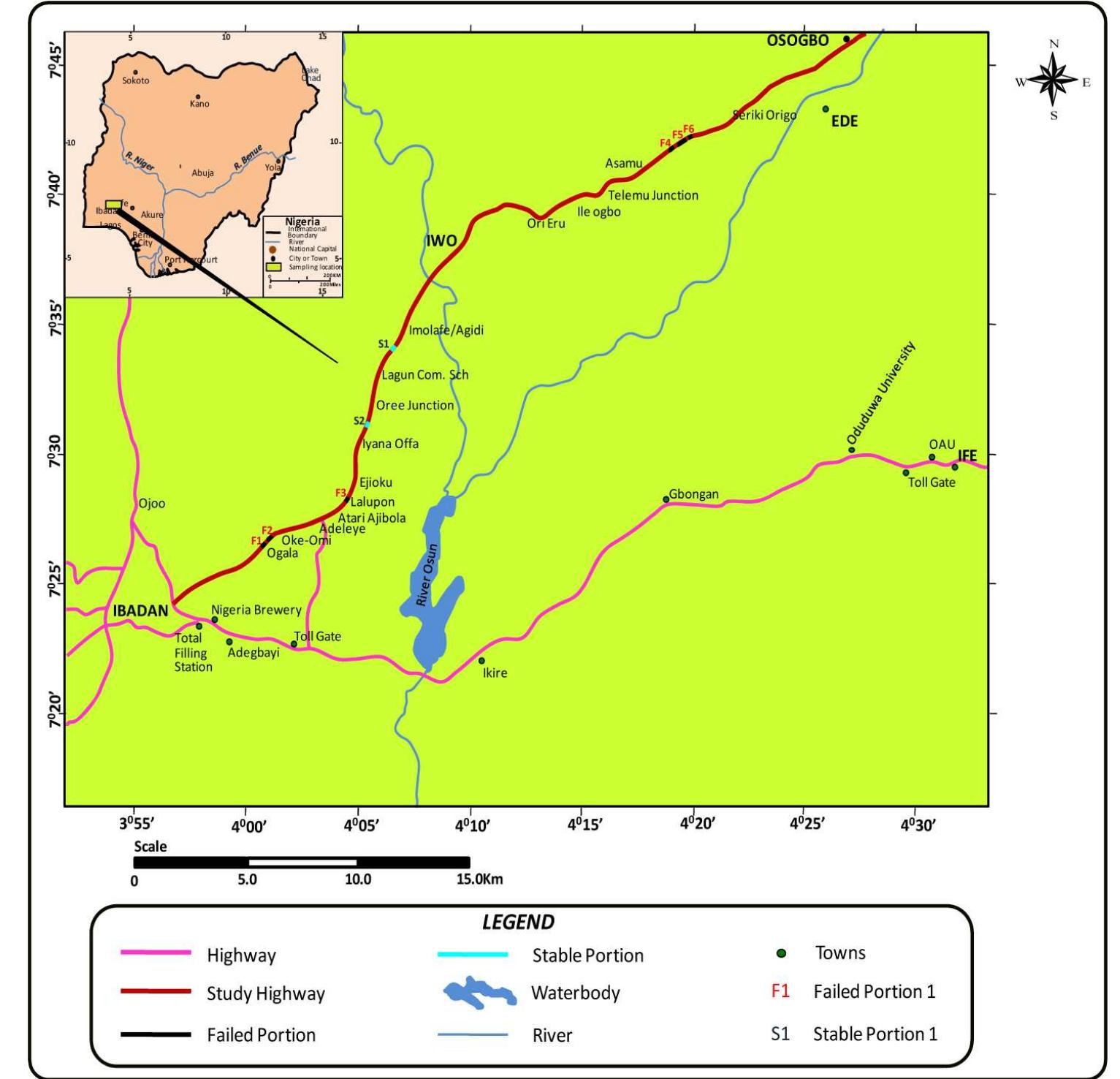 Location map of the study area showing the unstable and