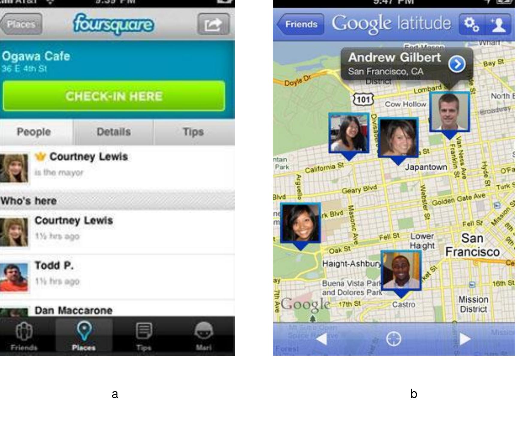 1: examples of location sharing applications a) foursquare