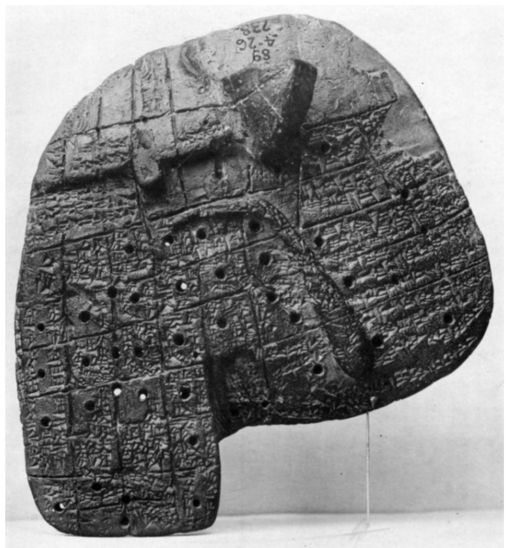 | old babylonian clay model of a sheep’s liver. the british