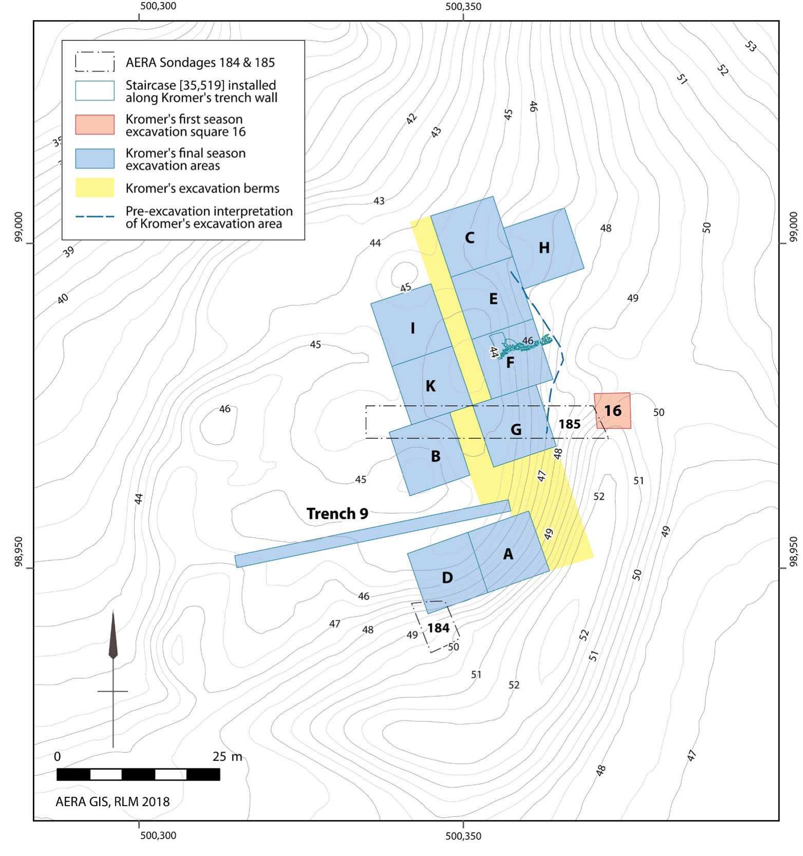 B. detailed plan of the former kromer area and new trenches,