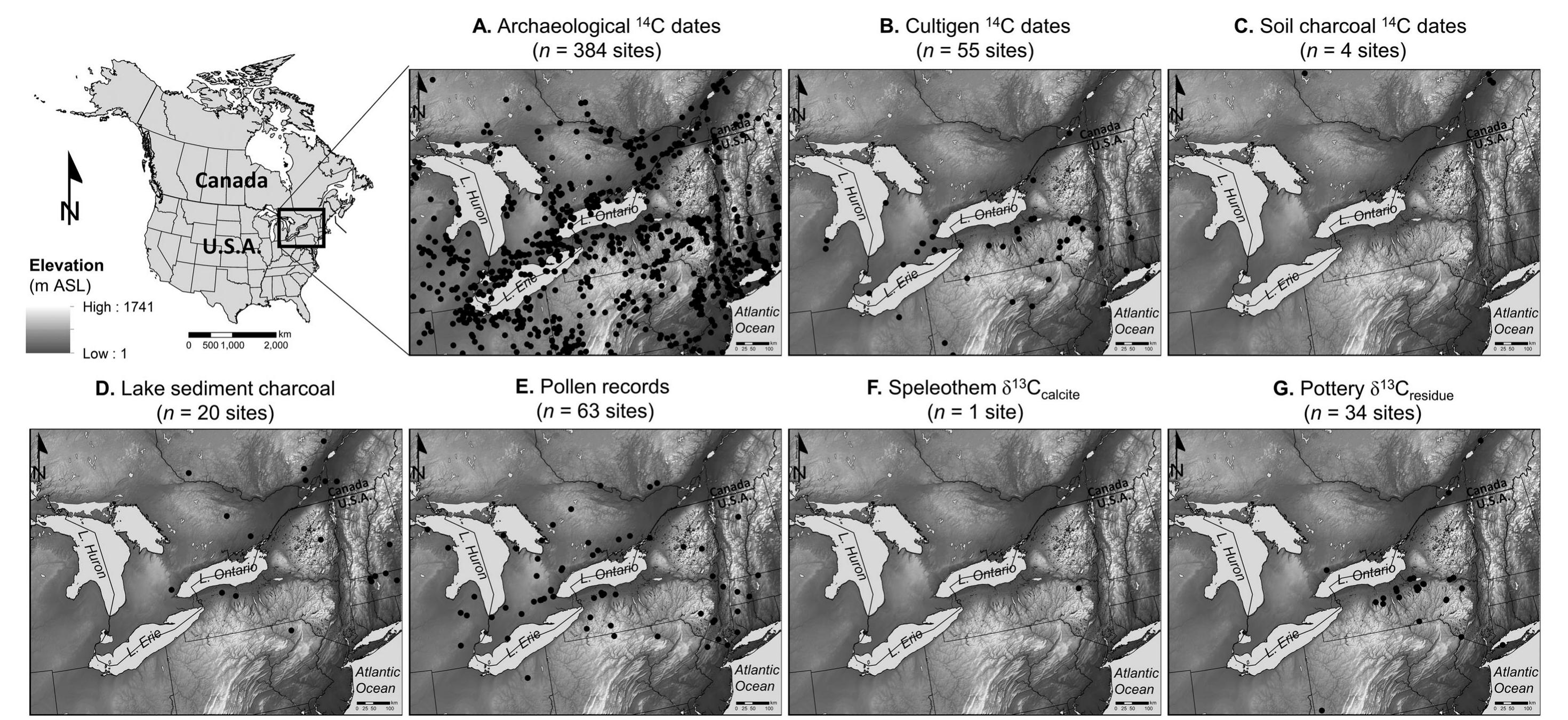 Location of the lower great lakes study area and proxy data