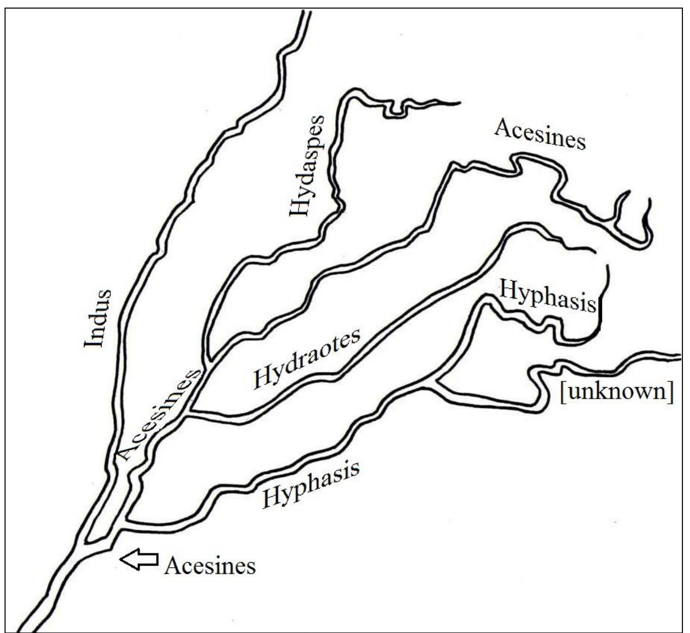 The panjab river system according to alexander’s historians.