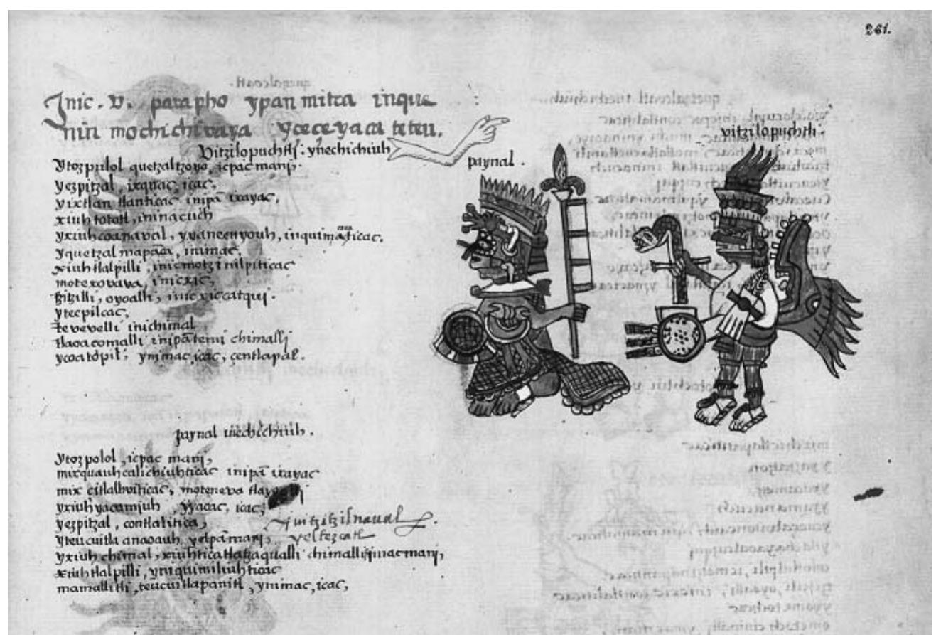 The attributes of painal and huitzilopochtli. notice the