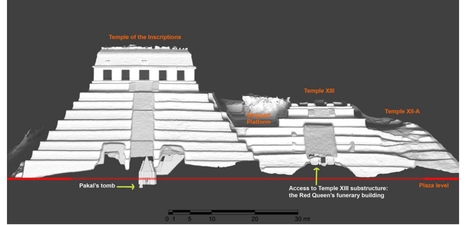 3d rendering of the temple of the inscriptions, temple xiii,