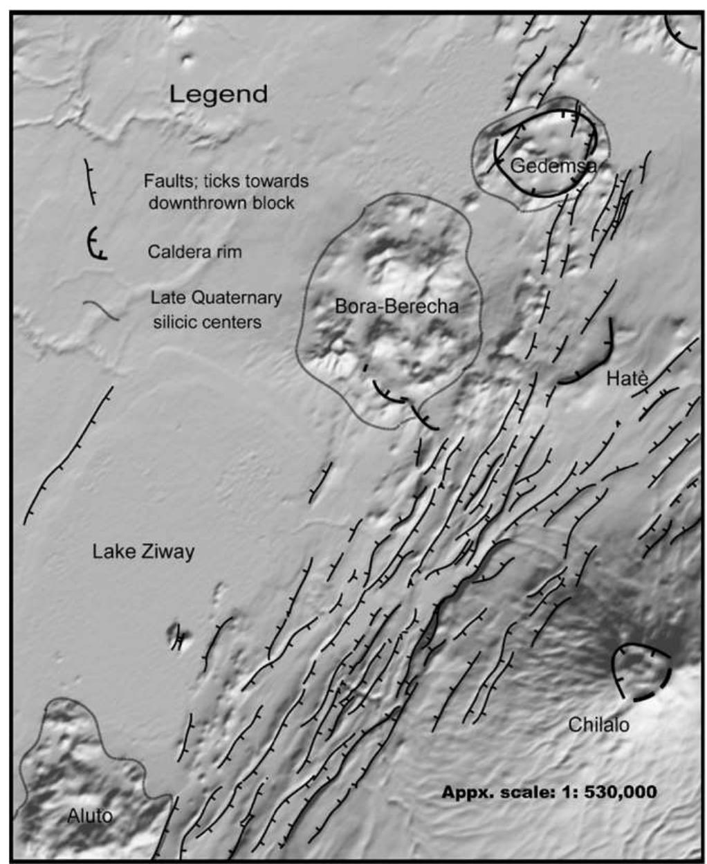 Structural sketch map of aluto-gedemsa rift zone. shaded
