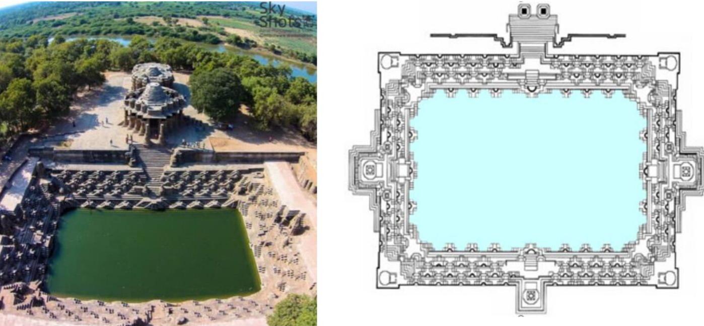 12a sun temple & typical plan of temple water tank, modhera,
