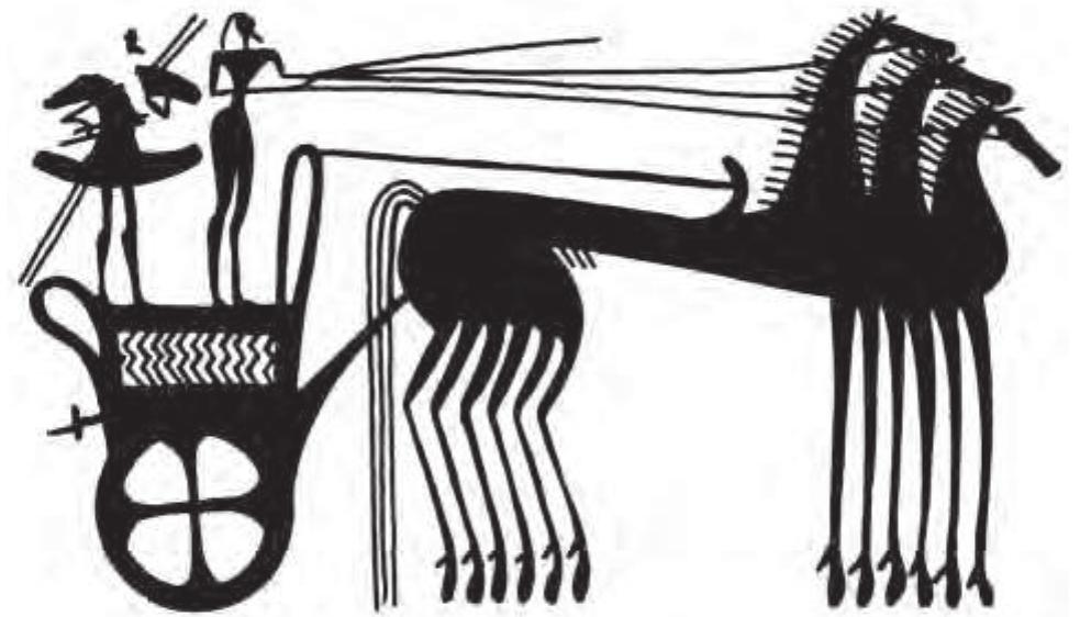 Greek chariot with central axle and dorsal yoke. detail of