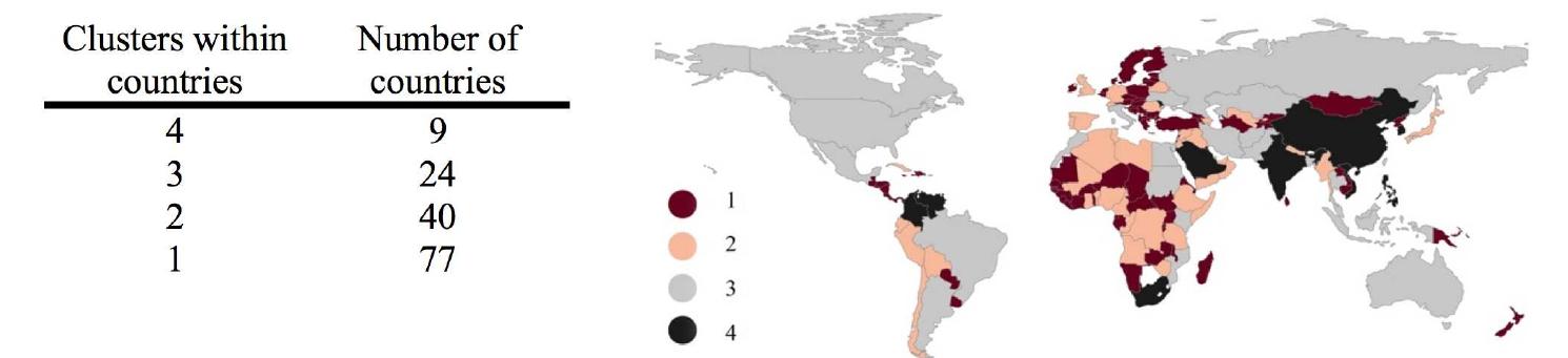 Choropleth map of different types of urban units within