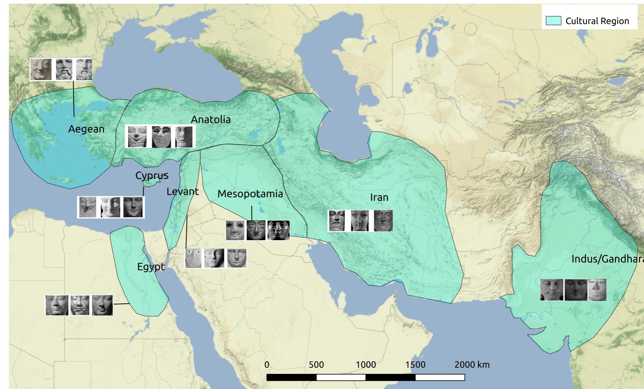 Locations where sculptures derive from and example images of