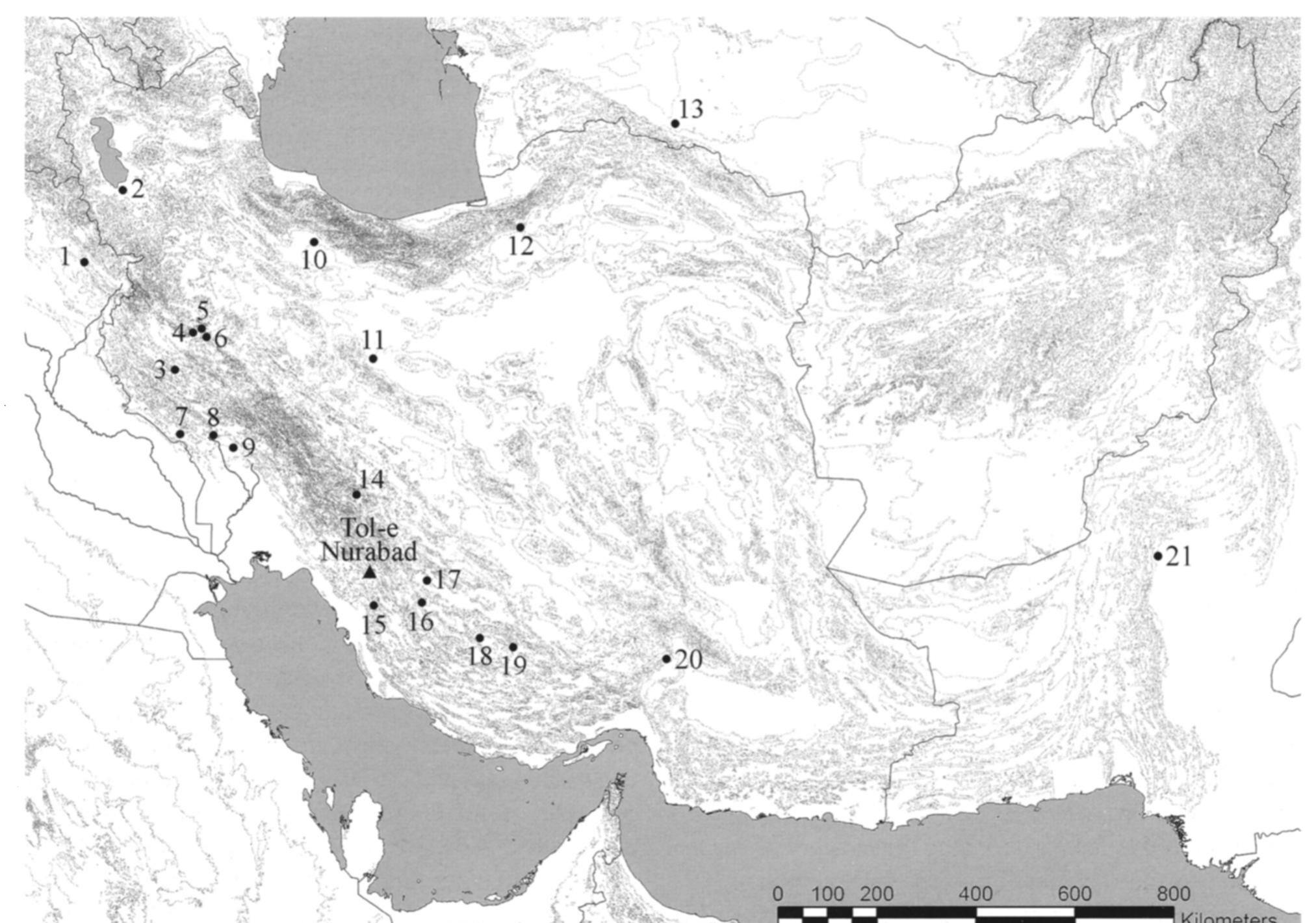 Map of neolithic sites in iran and adjacent regions