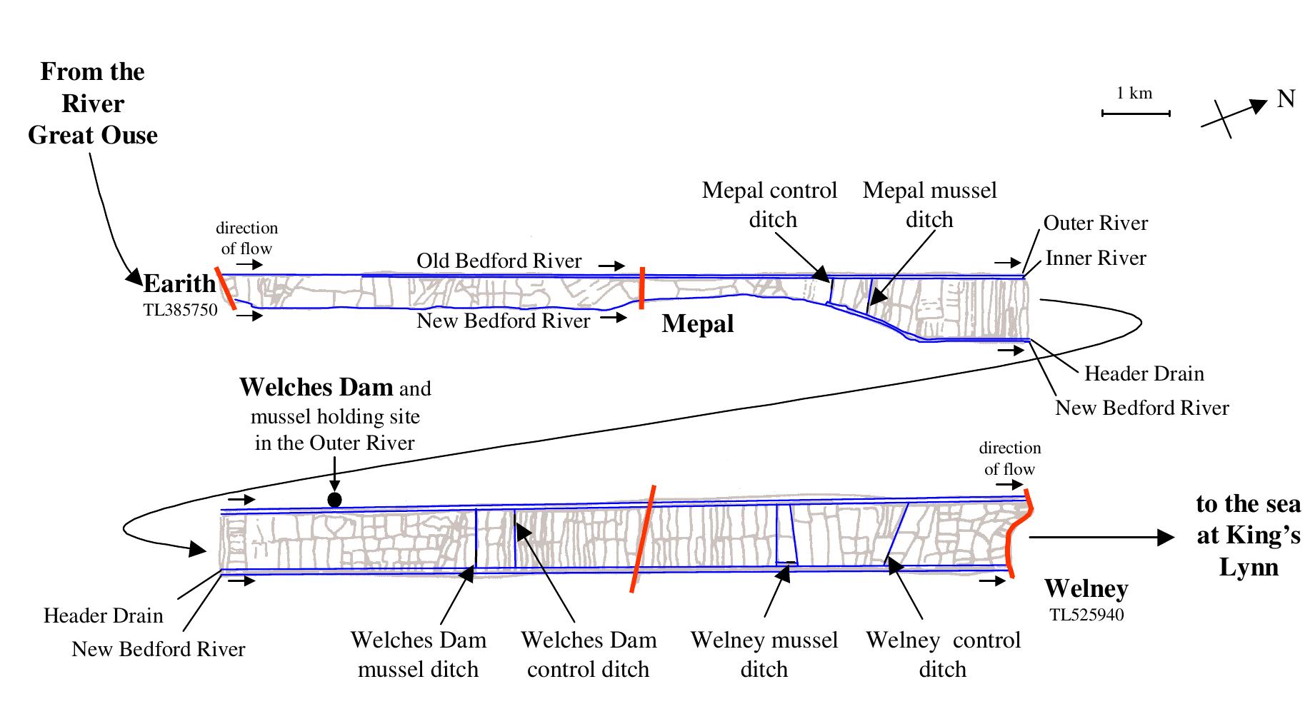 3. map of the ouse washes showing the individual ditches,