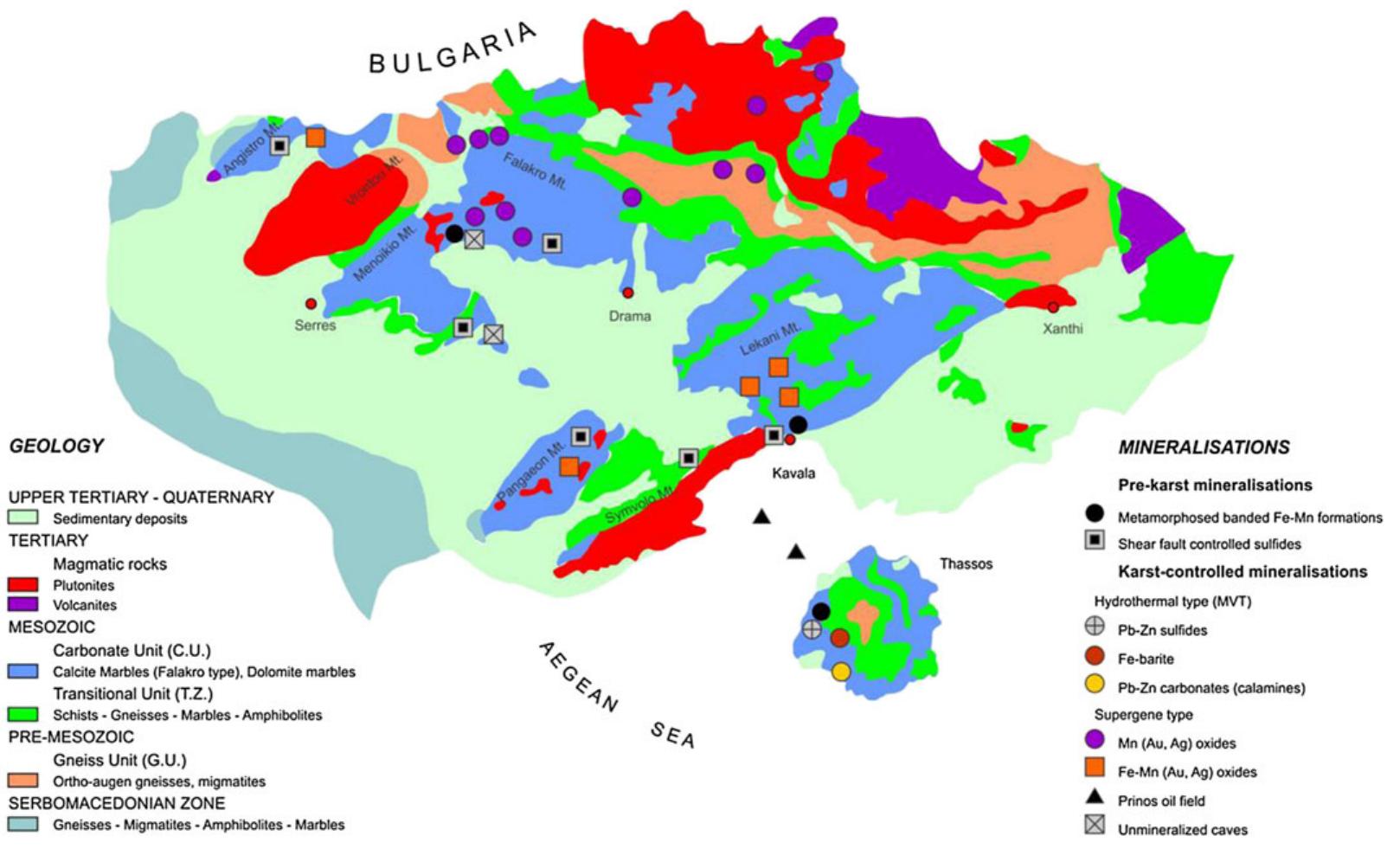 A geological map of the region, showing the major mineral