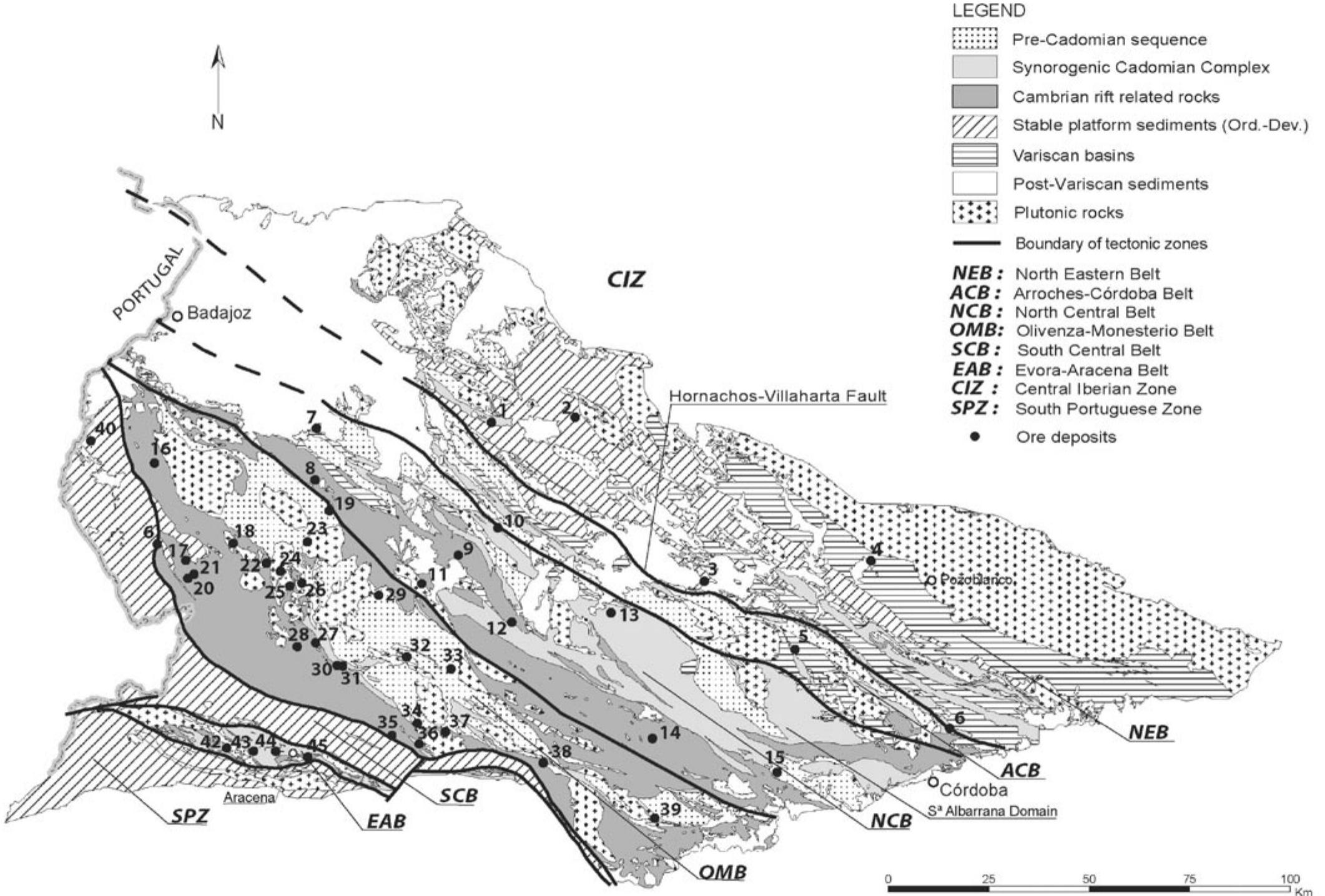 - figure 1. synthetic geologic map of the ossa-morena zone
