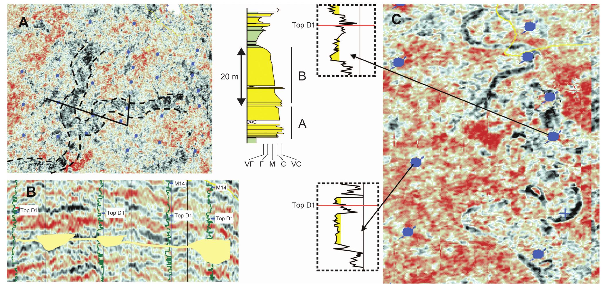 Channel patterns identified from seismic amplitude map in